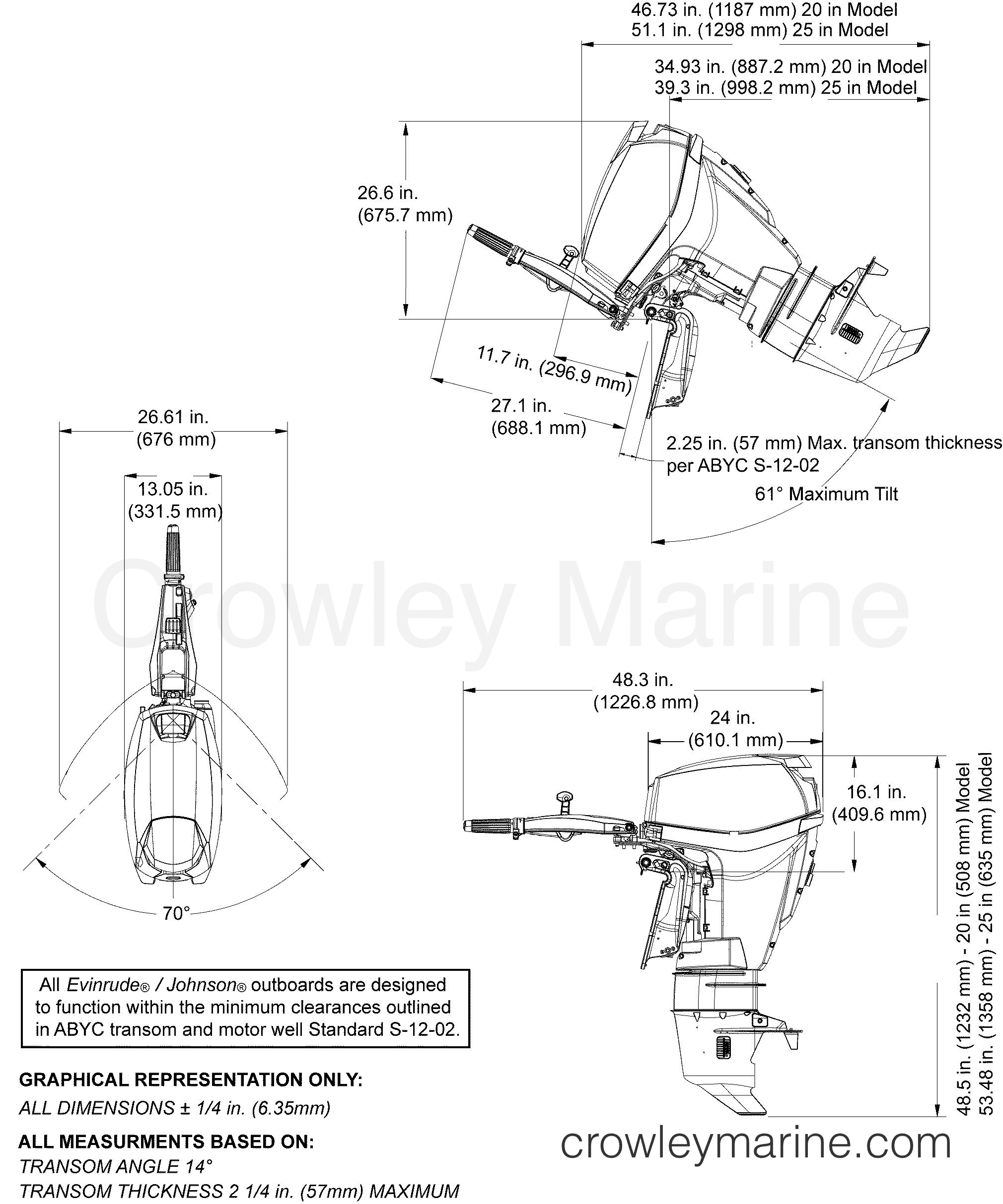 PROFILE DRAWING - POWER TILT, TILLER STEER - AA Outboard 25 E25DTLAAA ...