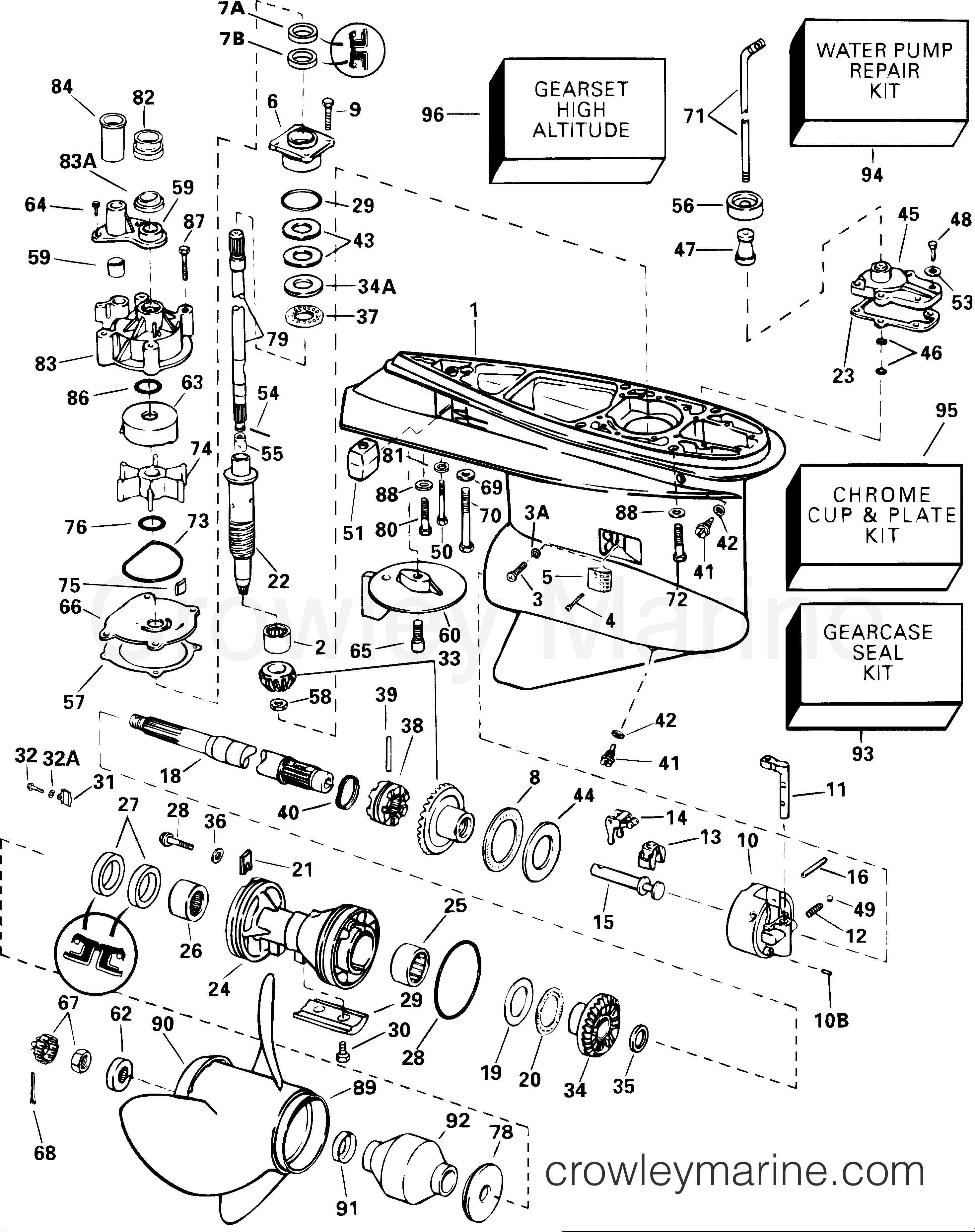 GEARCASE - STANDARD ROTATION - FSL, FS, FPX, FX MODELS - 2001 Outboard ...
