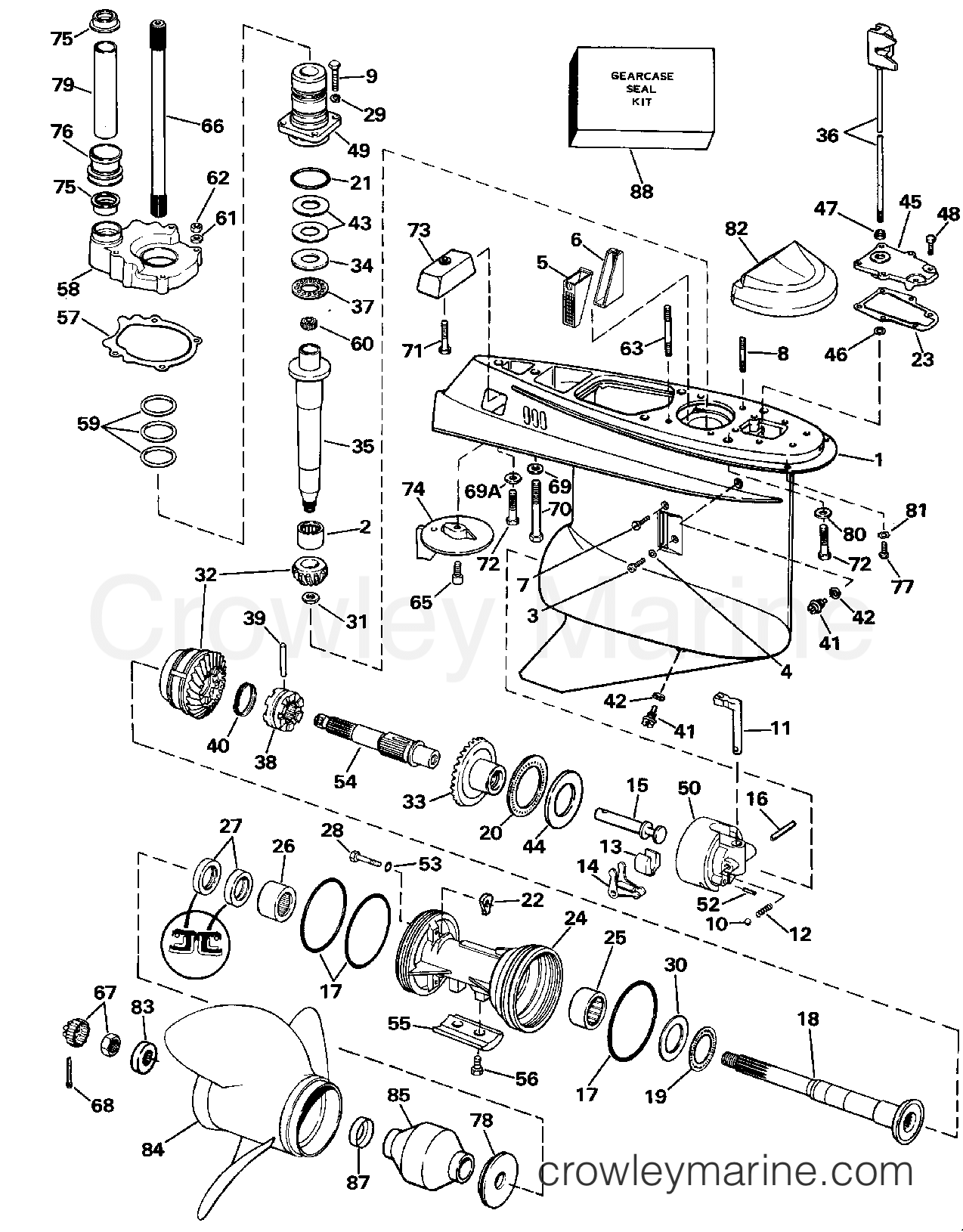 LOWER GEARCASE - COUNTER (L.H.) ROTATION - 1988 Stern Drive 7.5 ...