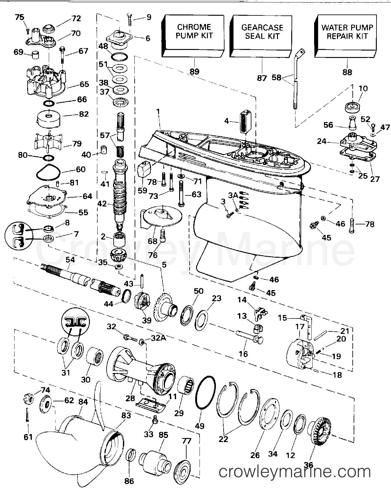 GEARCASE - 120TL, 125ESX, & 140TL - 1994 Outboard 120 E120TLERC ...