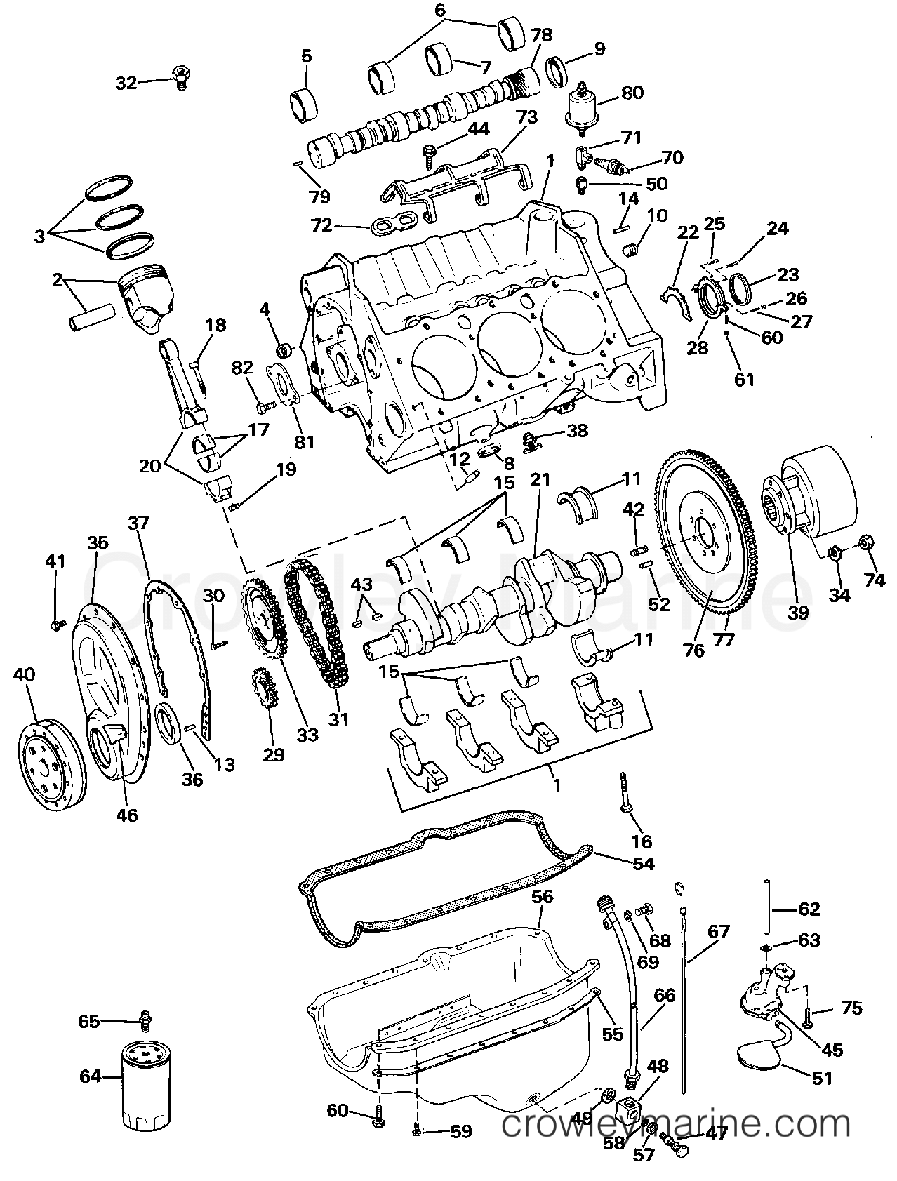 CRANKCASE & OIL PAN - 1989 Stern Drive 4.3 262AMLMED | Crowley Marine