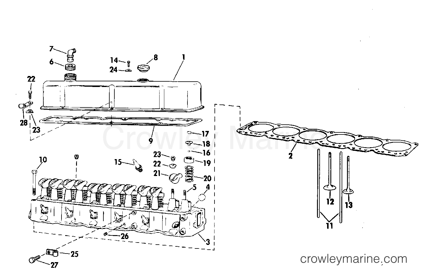 HEAD AND ROCKER ARM GROUP 165 HP STERN DRIVE - 1975 Stern Drive 165 ...