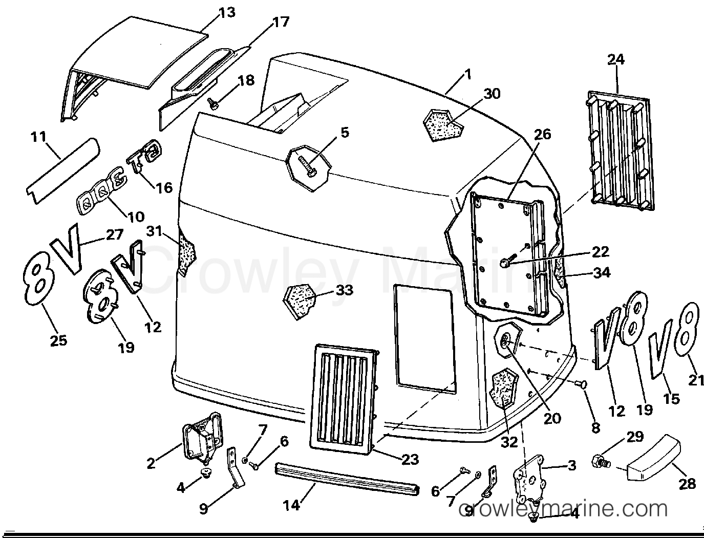 ENGINE COVER - JOHNSON 300 MODELS - 1988 Outboard 275 E275CXCCA ...