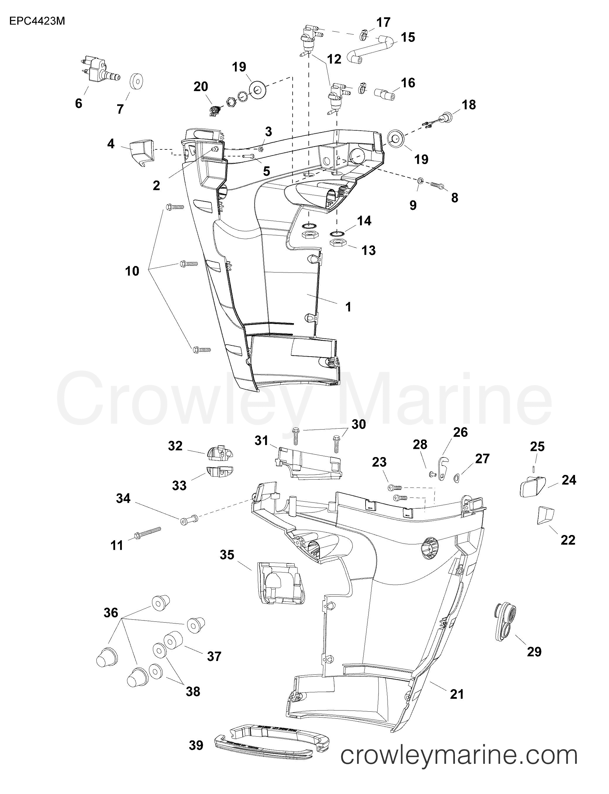 LOWER ENGINE COVER - AA Outboard 30 - MFE E30MRLAAB | Crowley Marine