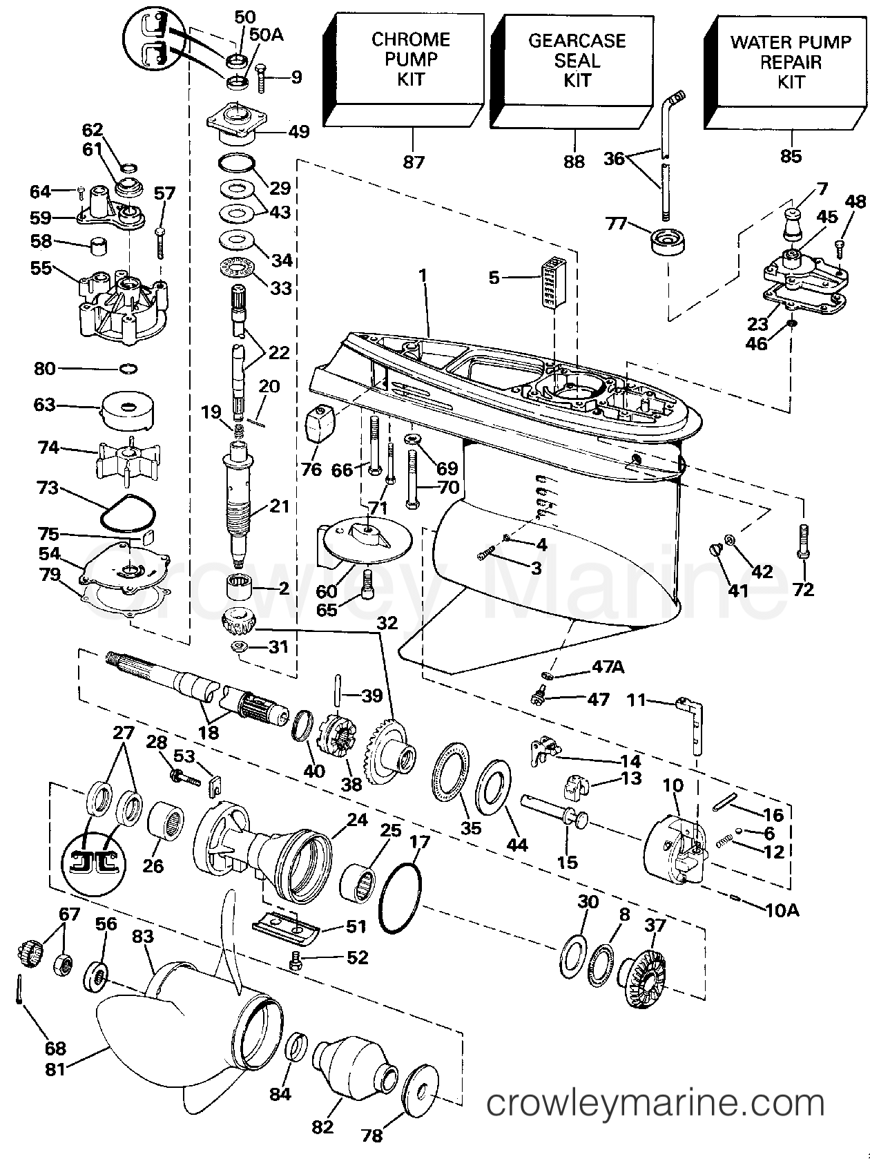 GEARCASE - 140TX STANDARD ROTATION - 1990 Outboard 140 VE140TXESE ...