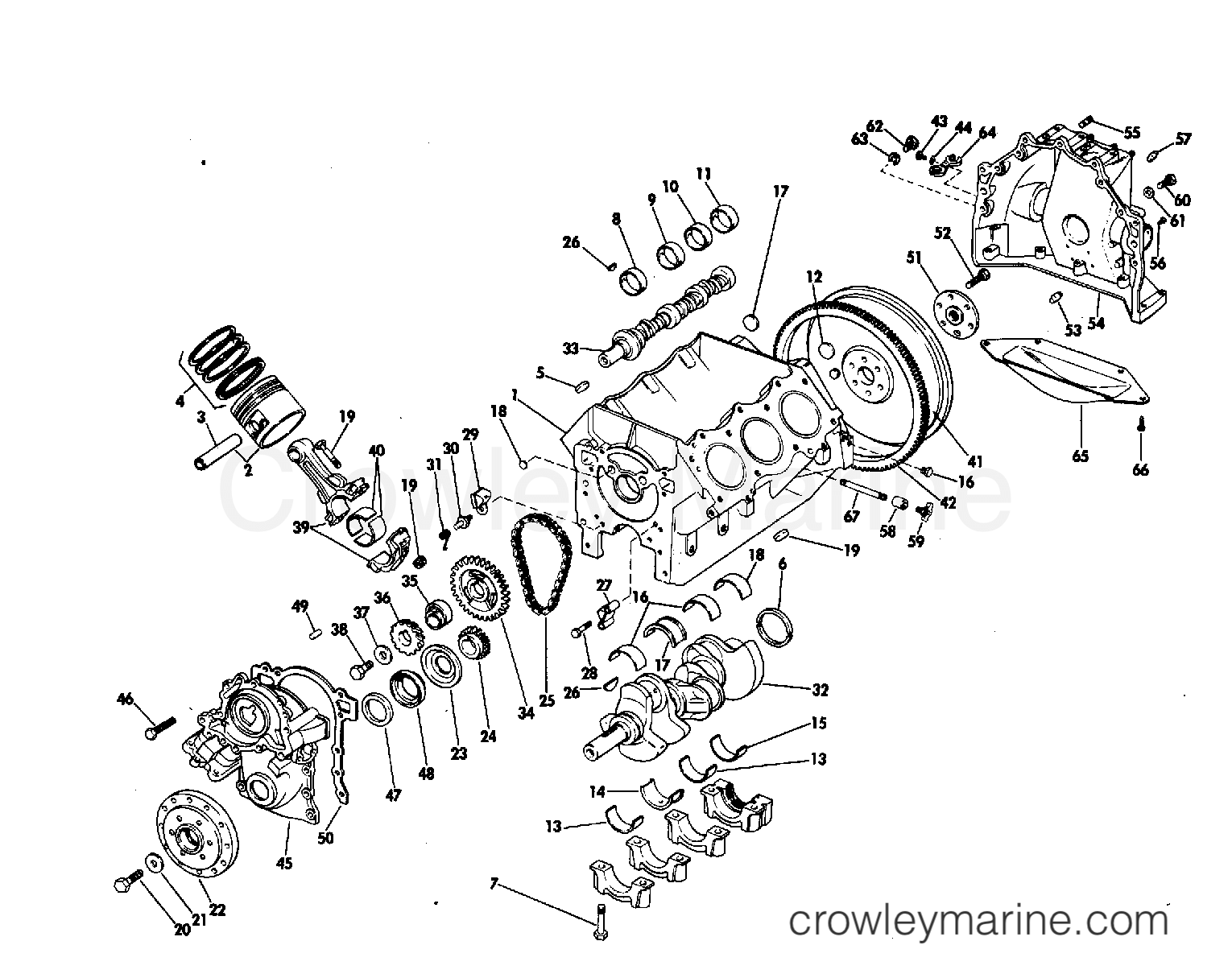 CRANKCASE GROUP 155 HP - 1969 Stern Drive 155 HUTM-69M | Crowley Marine