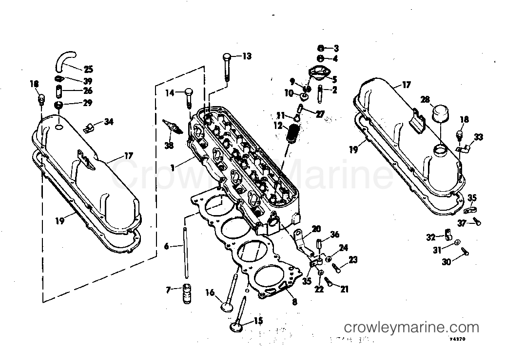 HEAD AND ROCKER ARM GROUP 175,190 & 235 HP STERN DRIVE - 1977 Stern ...