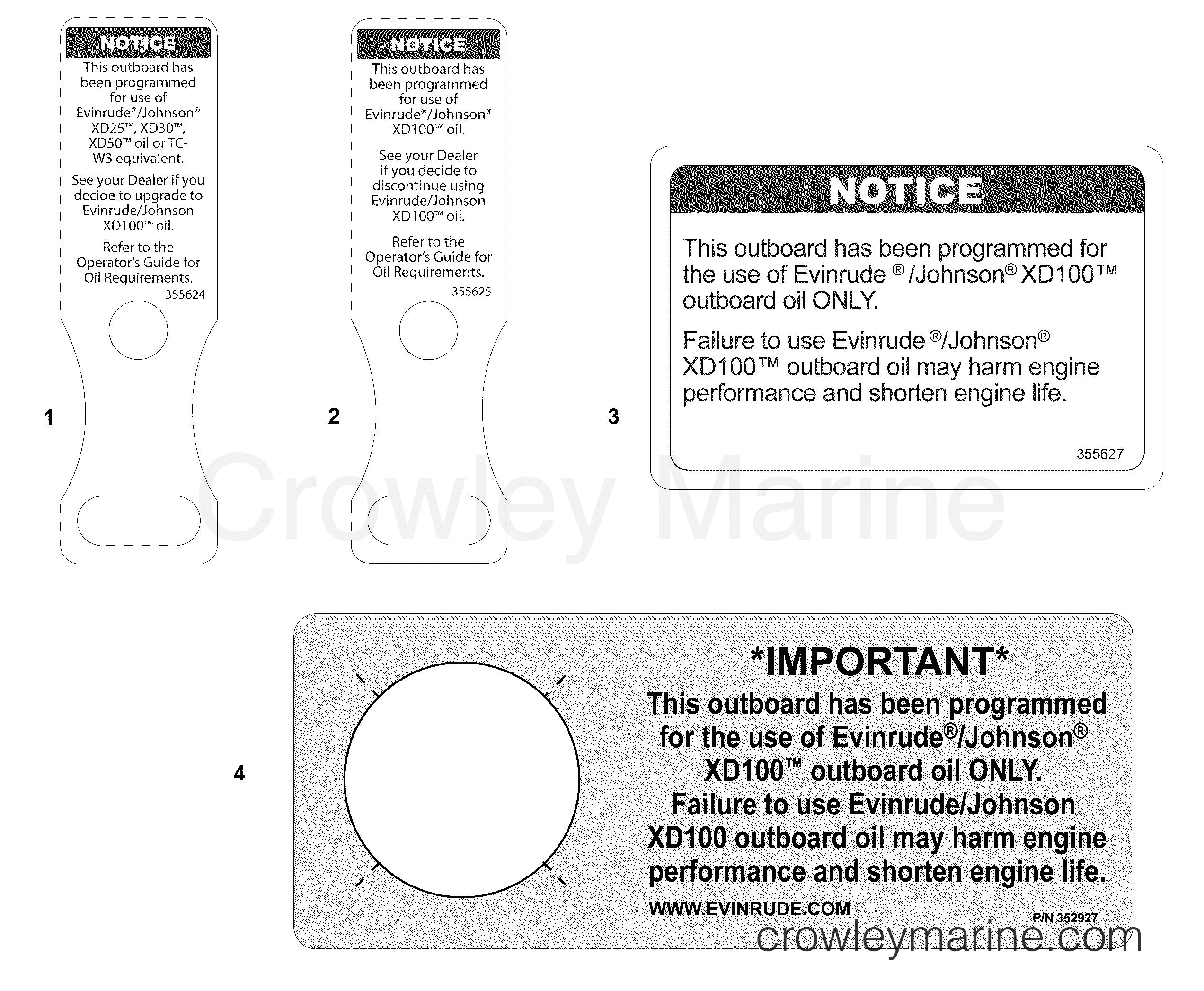 OIL TAGS & LABELS - AA Outboard 250 - 3.3L E250DPZAAC | Crowley Marine