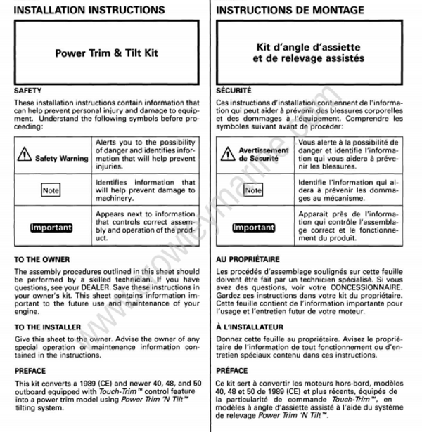 Power Trim/Tilt Kit, 1989 & Newer 40, 48, 50 With Touch-Trim [127555 ...