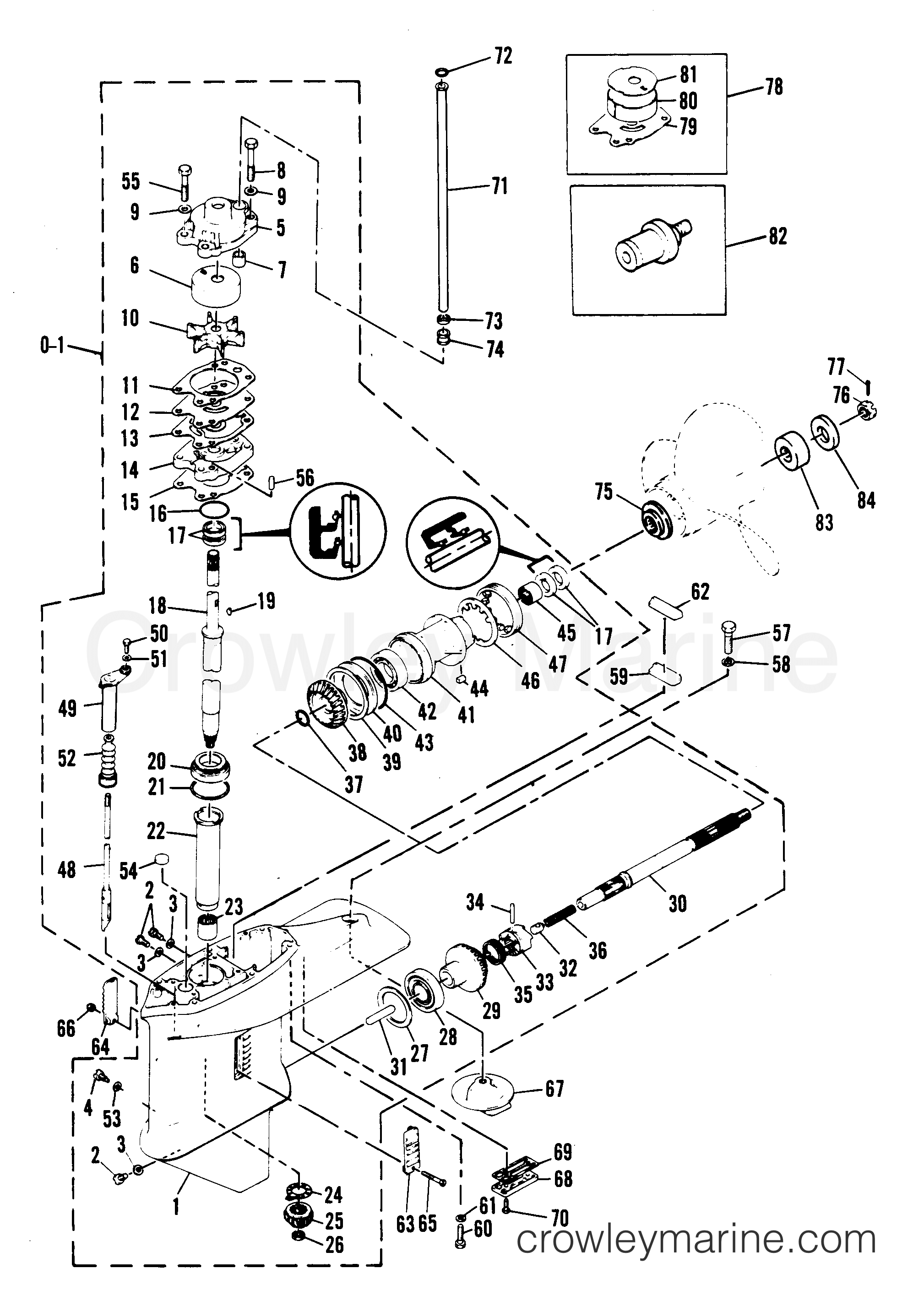 GEARHOUSING ASSEMBLY - 1982 Outboard 40 [EL] 7040522 | Crowley Marine