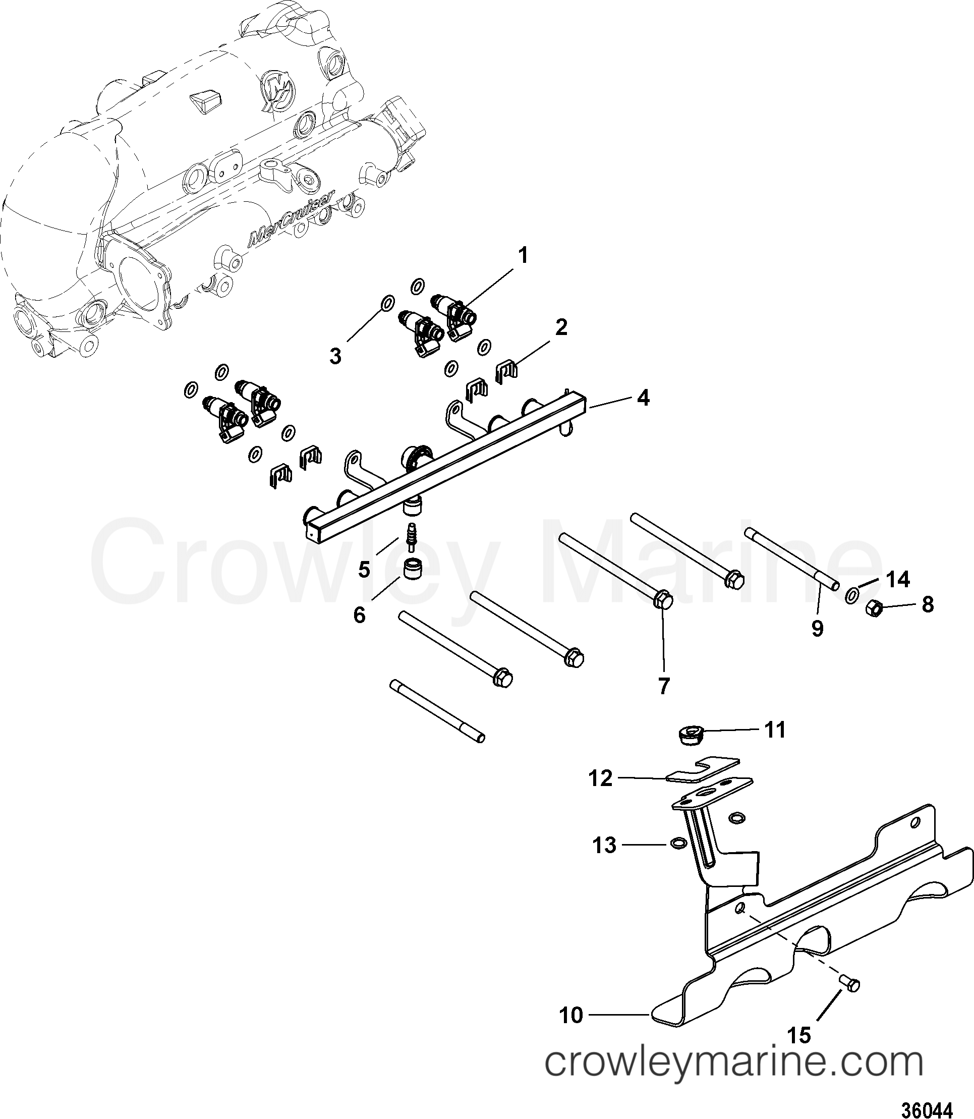FUEL RAIL AND DRAIN SYSTEM BRACKET - 1998 Stern Drive 3.0L [ALPHA MPI ...