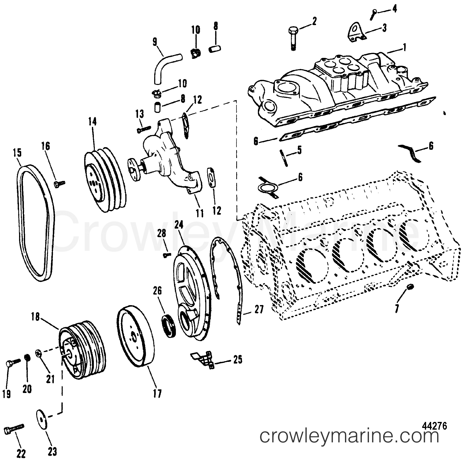 INTAKE MANIFOLD AND FRONT COVER - 1992 Inboard Engine 7.4L 37412212S ...