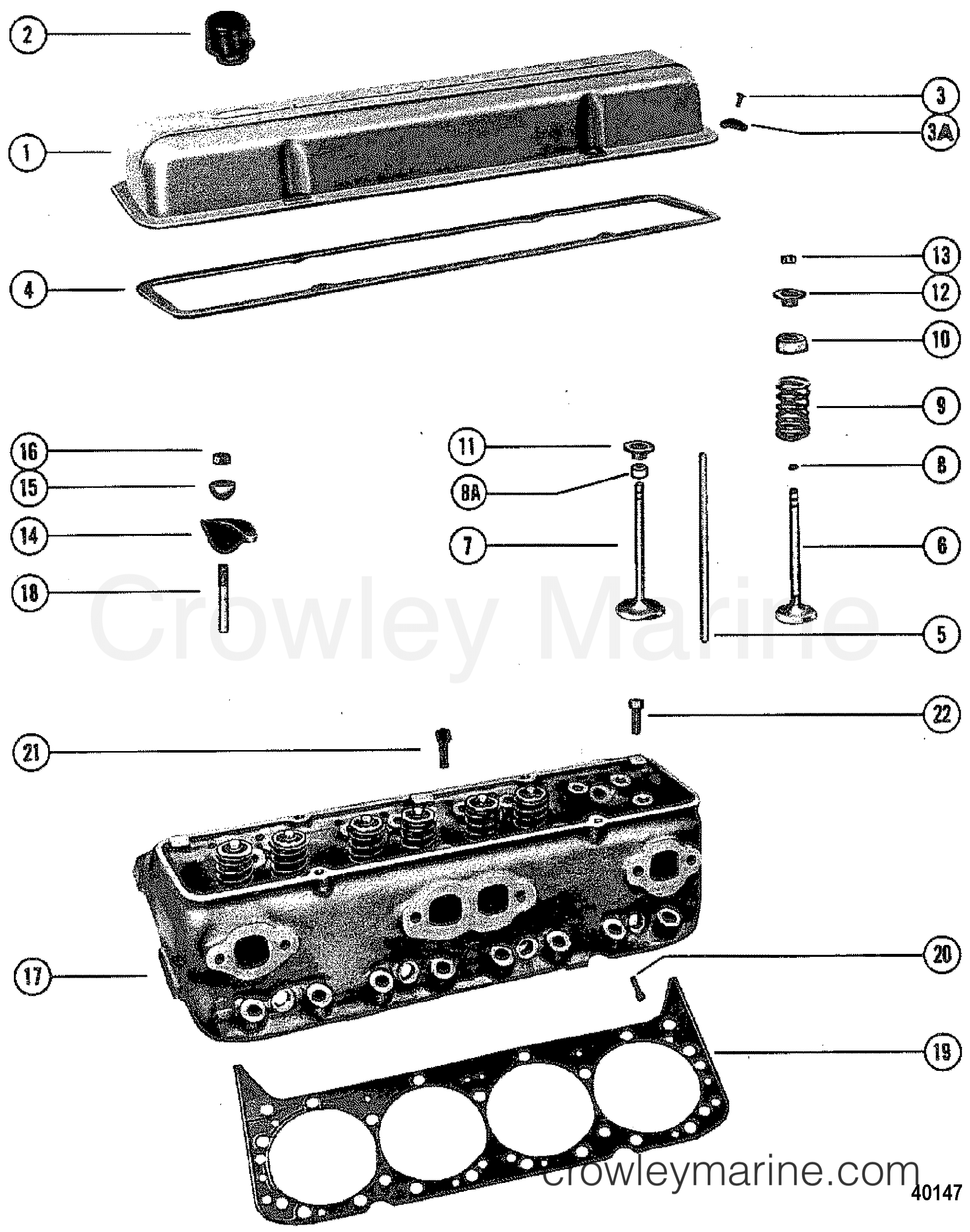 ROCKER COVER AND CYLINDER HEAD - 1981 Stern Drive 260 260801 | Crowley ...