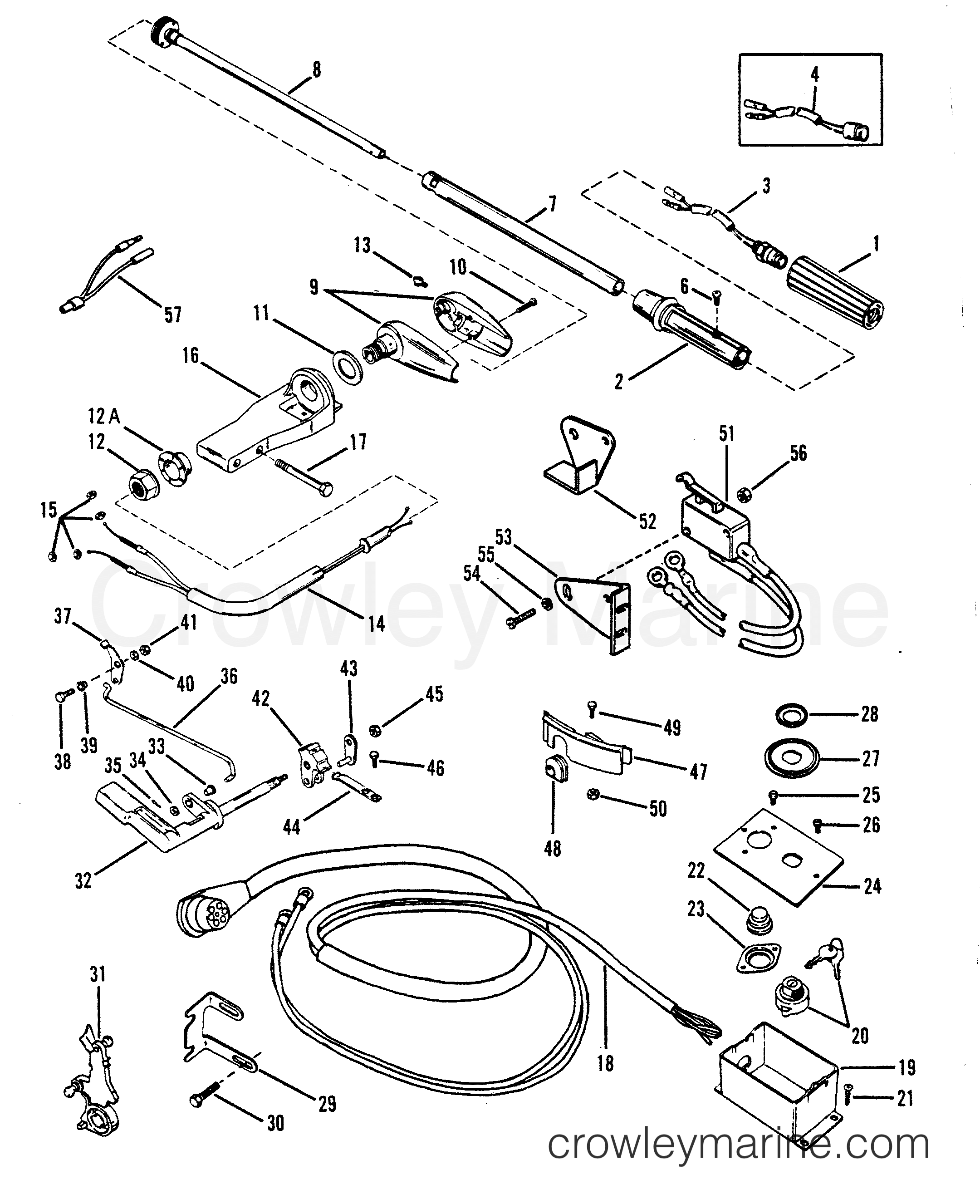 TILLER HANDLE KIT (94185A18) - Various Years Rigging Power Steering ...