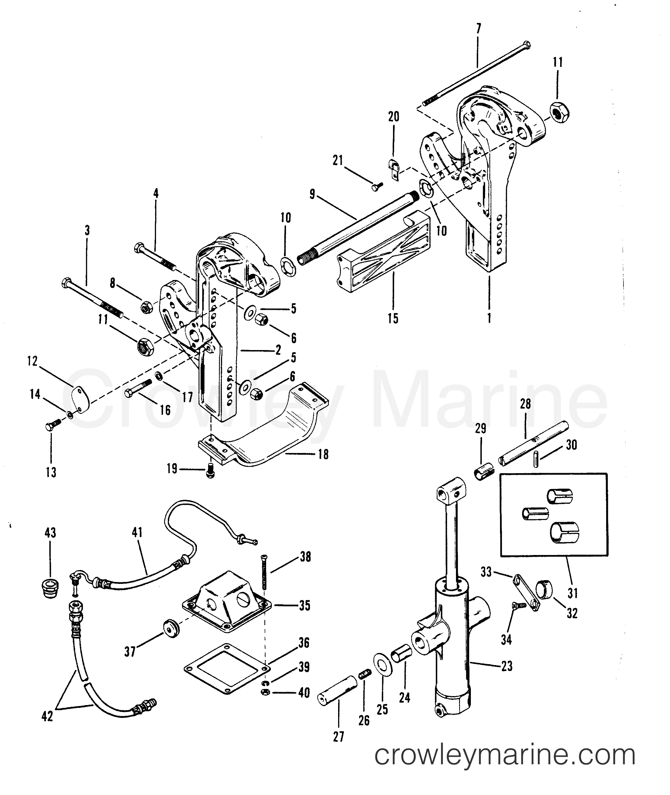 TRANSOM BRACKETS AND TRIM CYLINDER - 1991 Race Outboard 2.5 [L EFI ...
