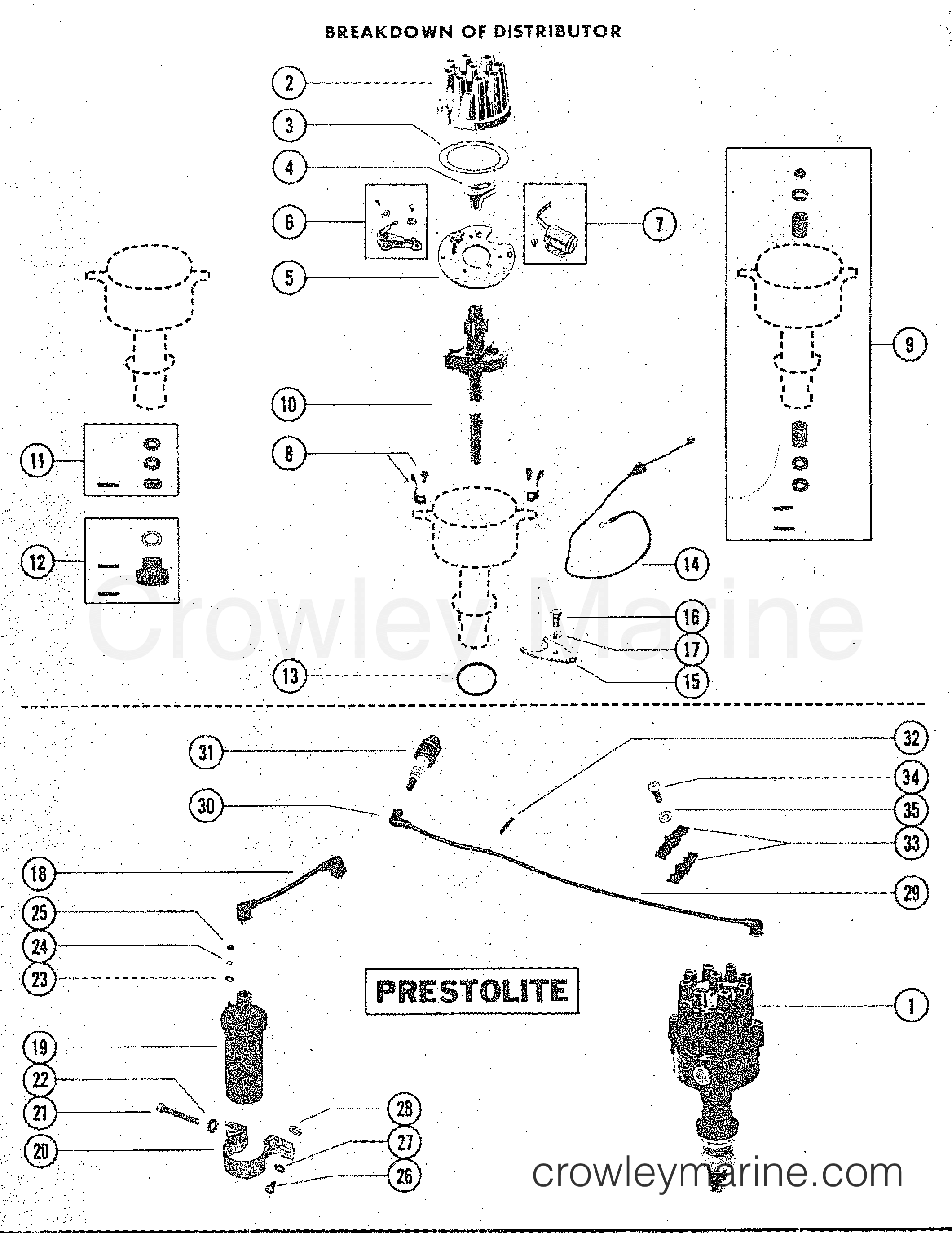 DISTRIBUTOR ASSEMBLY, COMPLETE (PRESTOLITE) - 1977 Stern Drive 888 ...