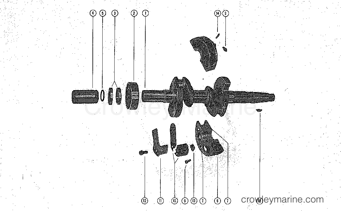 CRANKSHAFT AND CENTER MAIN BEARING ASSEMBLY - Serial Range Outboard 100 ...