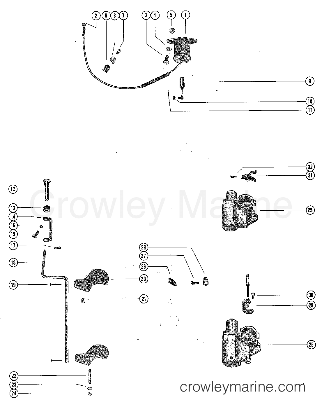 CARBURETOR LINKAGE AND CHOKE SOLENOID - Serial Range Outboard 500 ...