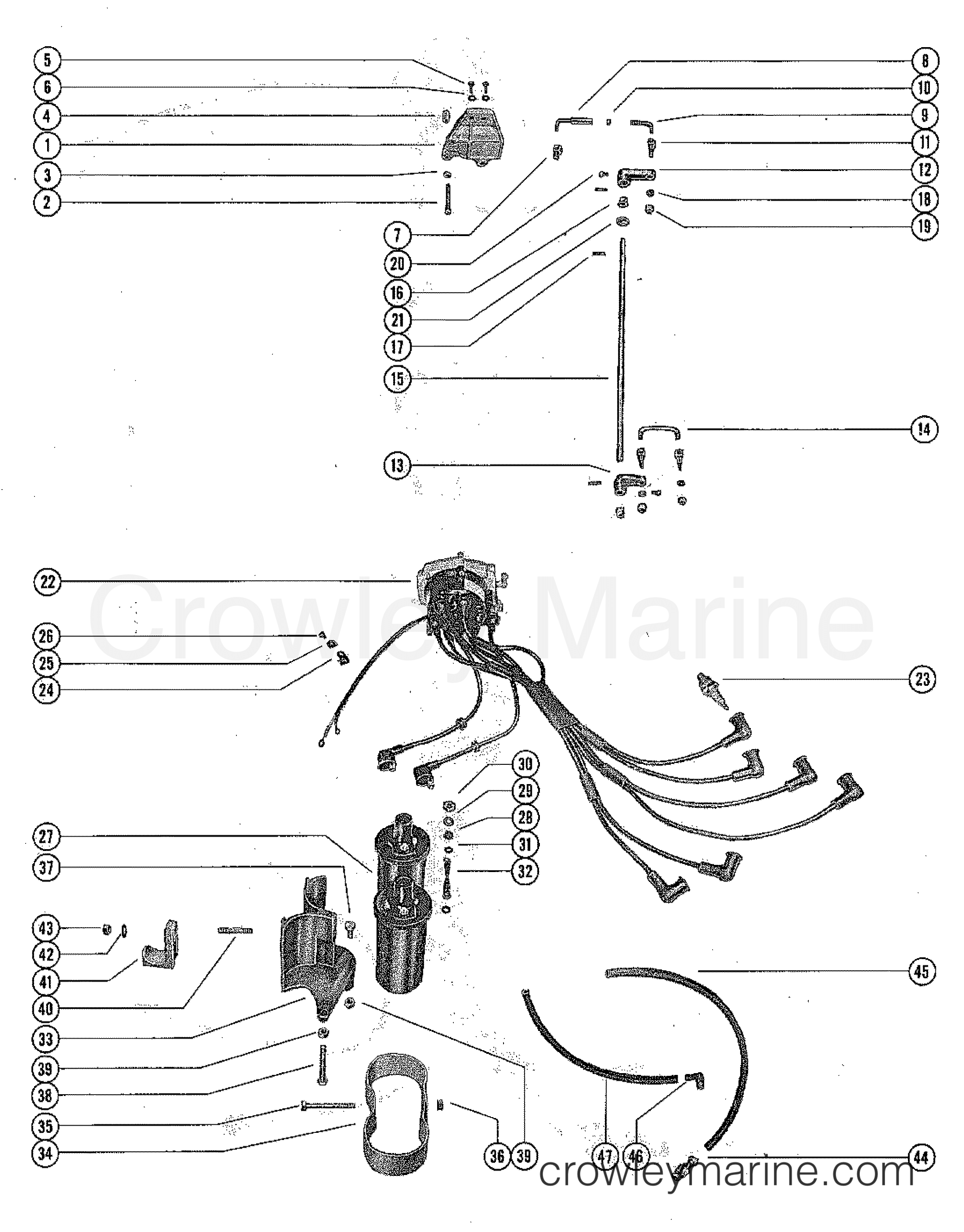 DISTRIBUTOR VERTICAL LINKAGE AND IGNITION COILS - Serial Range Outboard ...