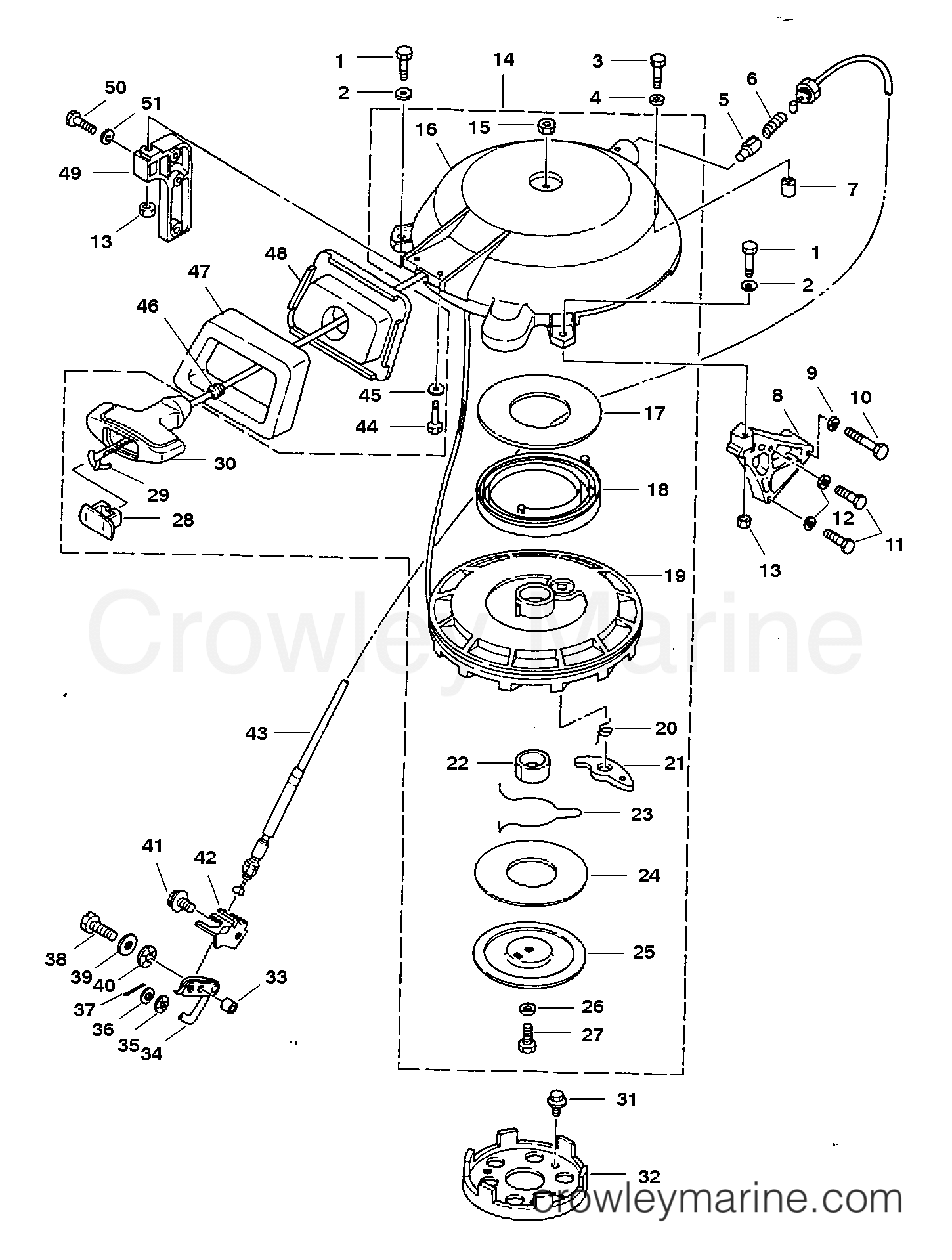 STARTER ASSEMBLY - 1994 Outboard 25 [ML] 7025218CW | Crowley Marine