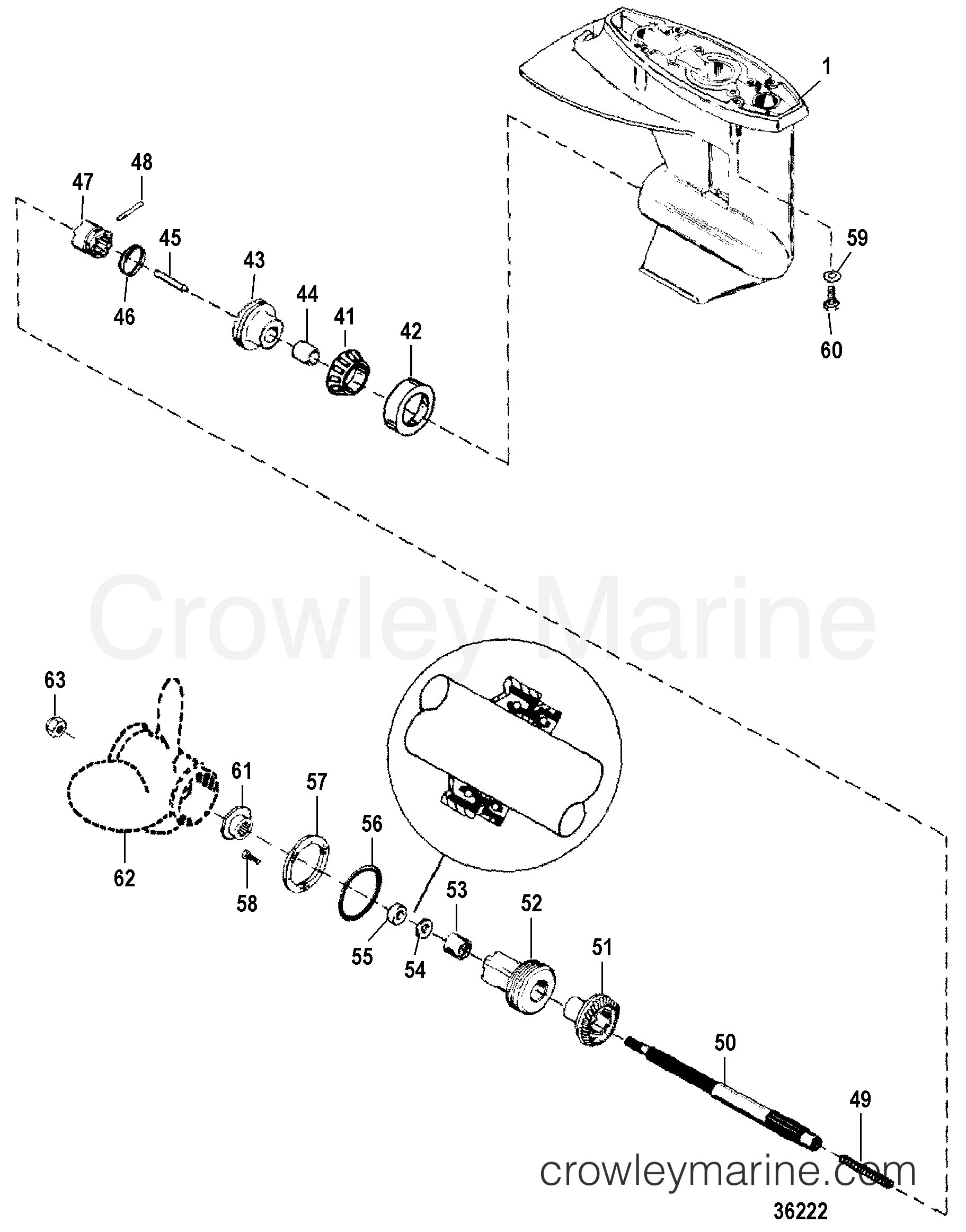GEAR HOUSING ASSEMBLY(PROPELLER SHAFT) - 1998 Outboard 25 H025201US [MH ...