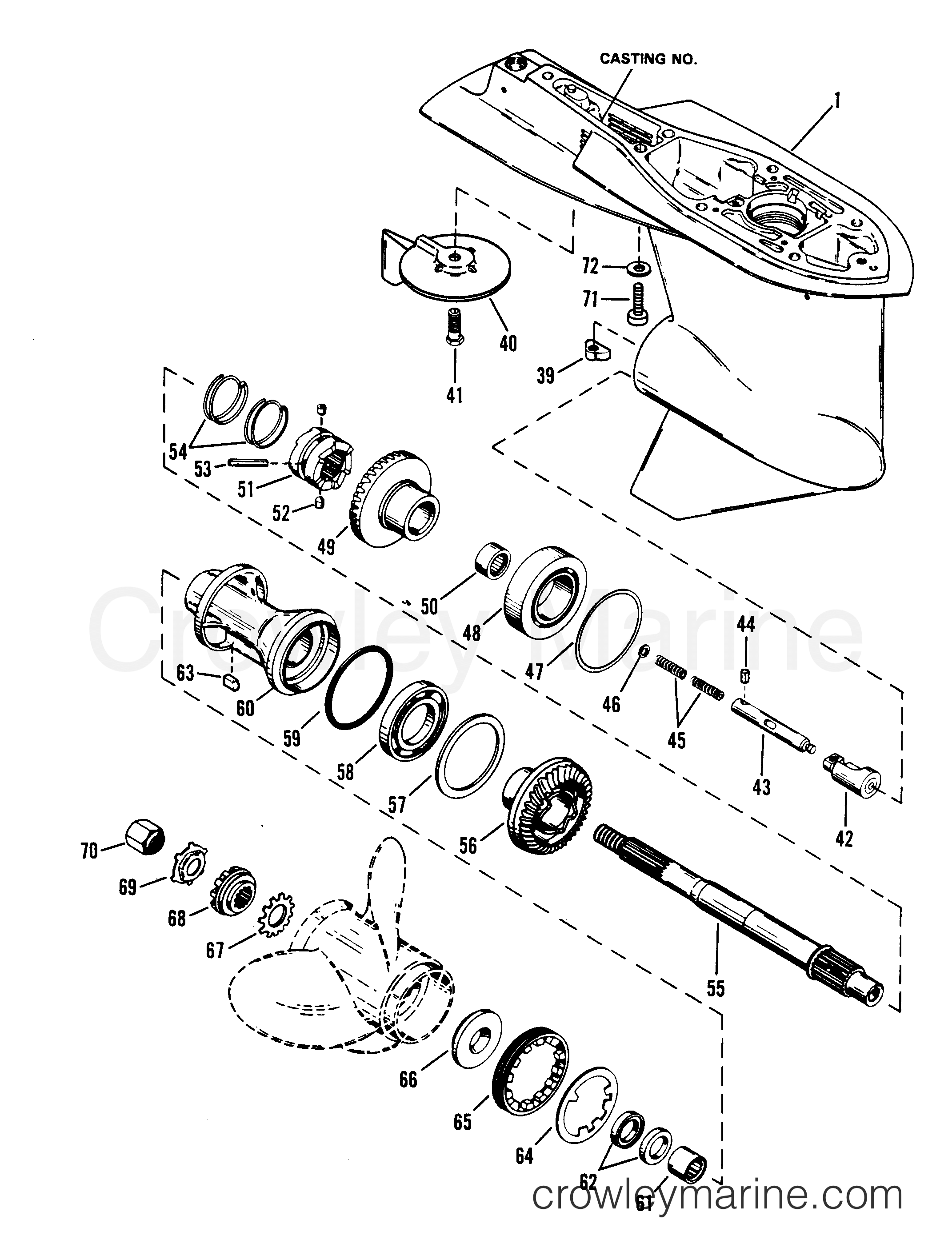 GEAR HOUSING (PROPELLER SHAFT) (STANDARD ROTATION) - 1989 Outboard 250 ...