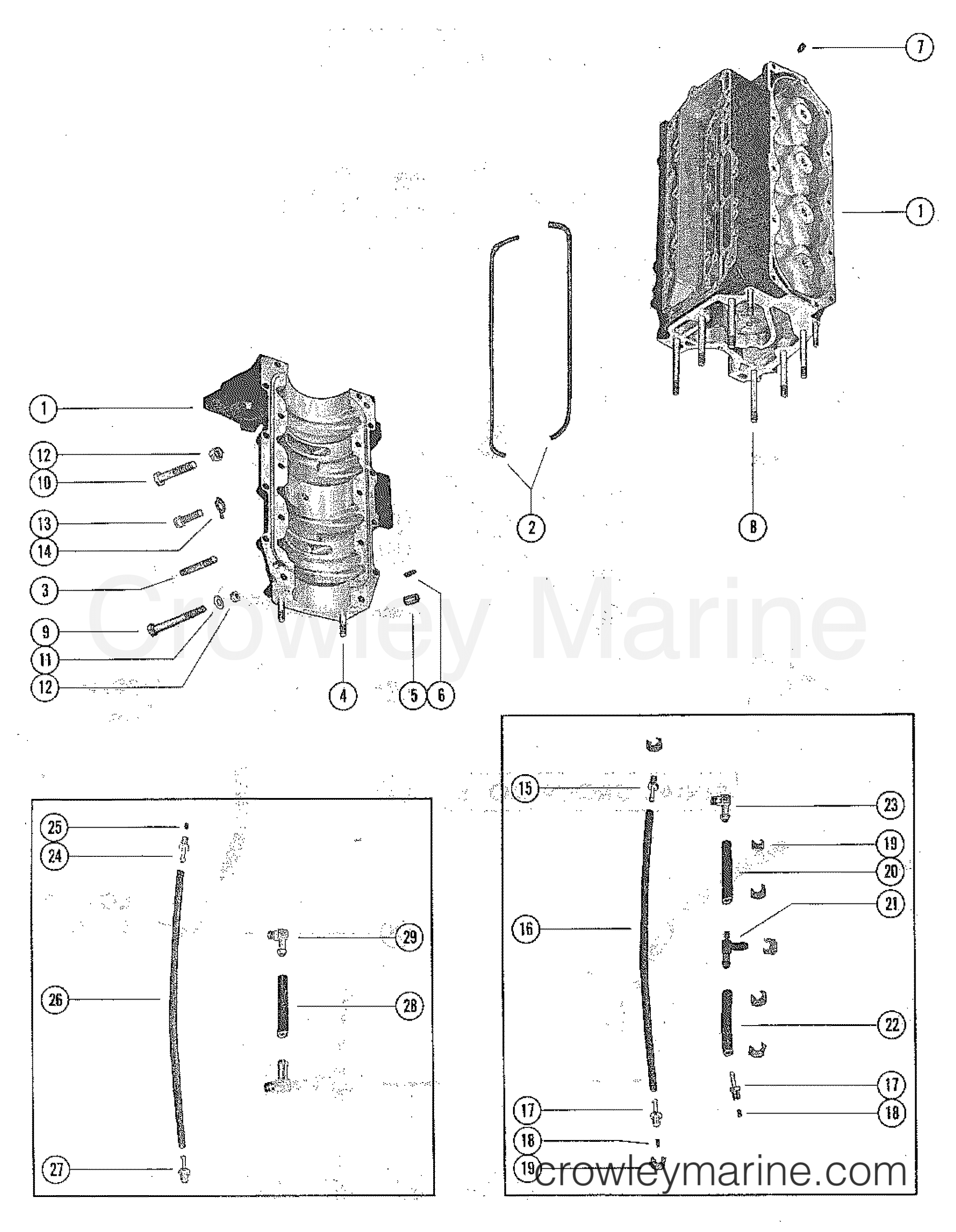 CYLINDER BLOCK AND CRANKCASE ASSEMBLY - 1975 Outboard 85 1850505 ...