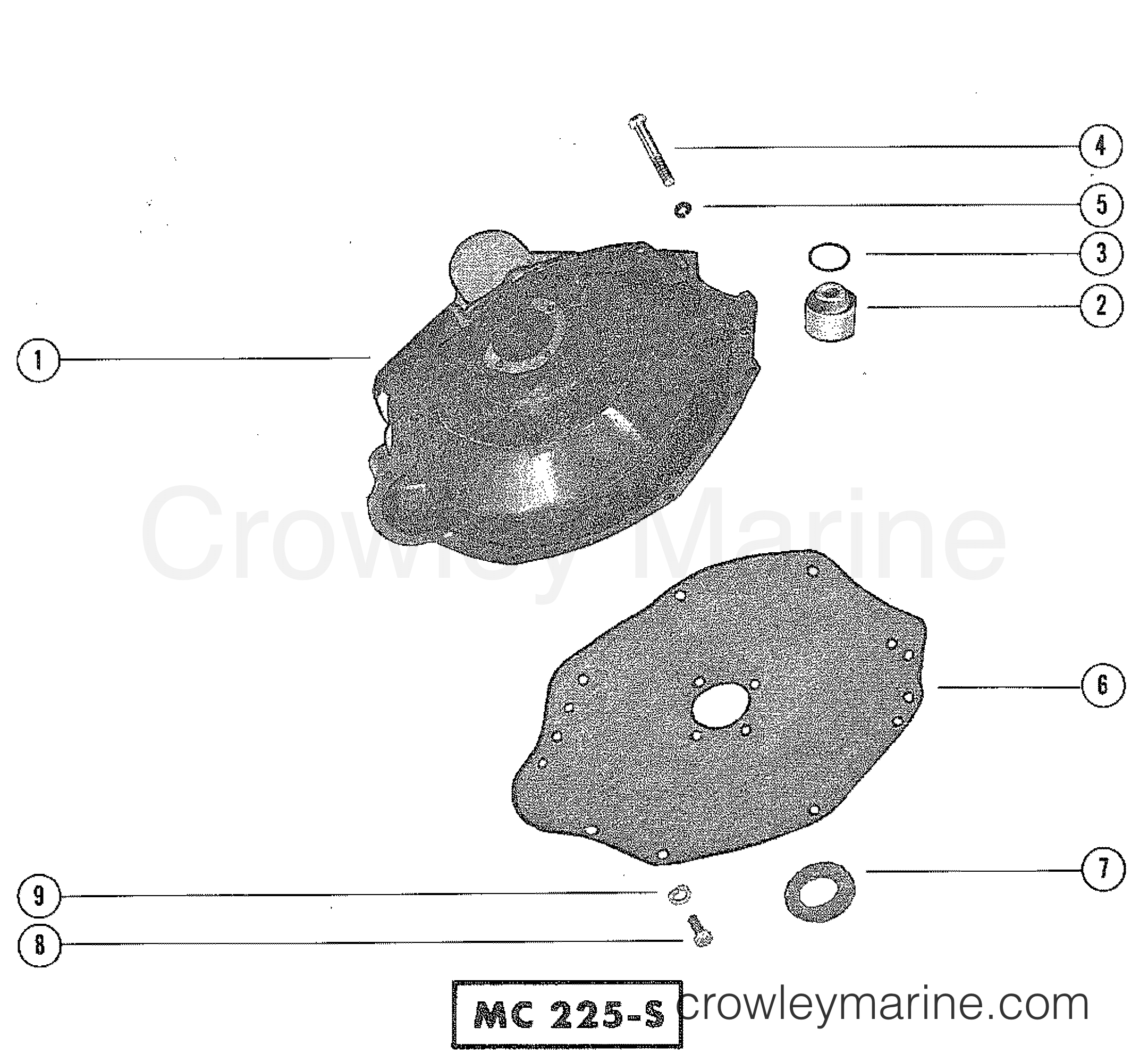 FLYWHEEL HOUSING (MC 225-S) - Serial Range Stern Drive 225-S (4 BBL ...