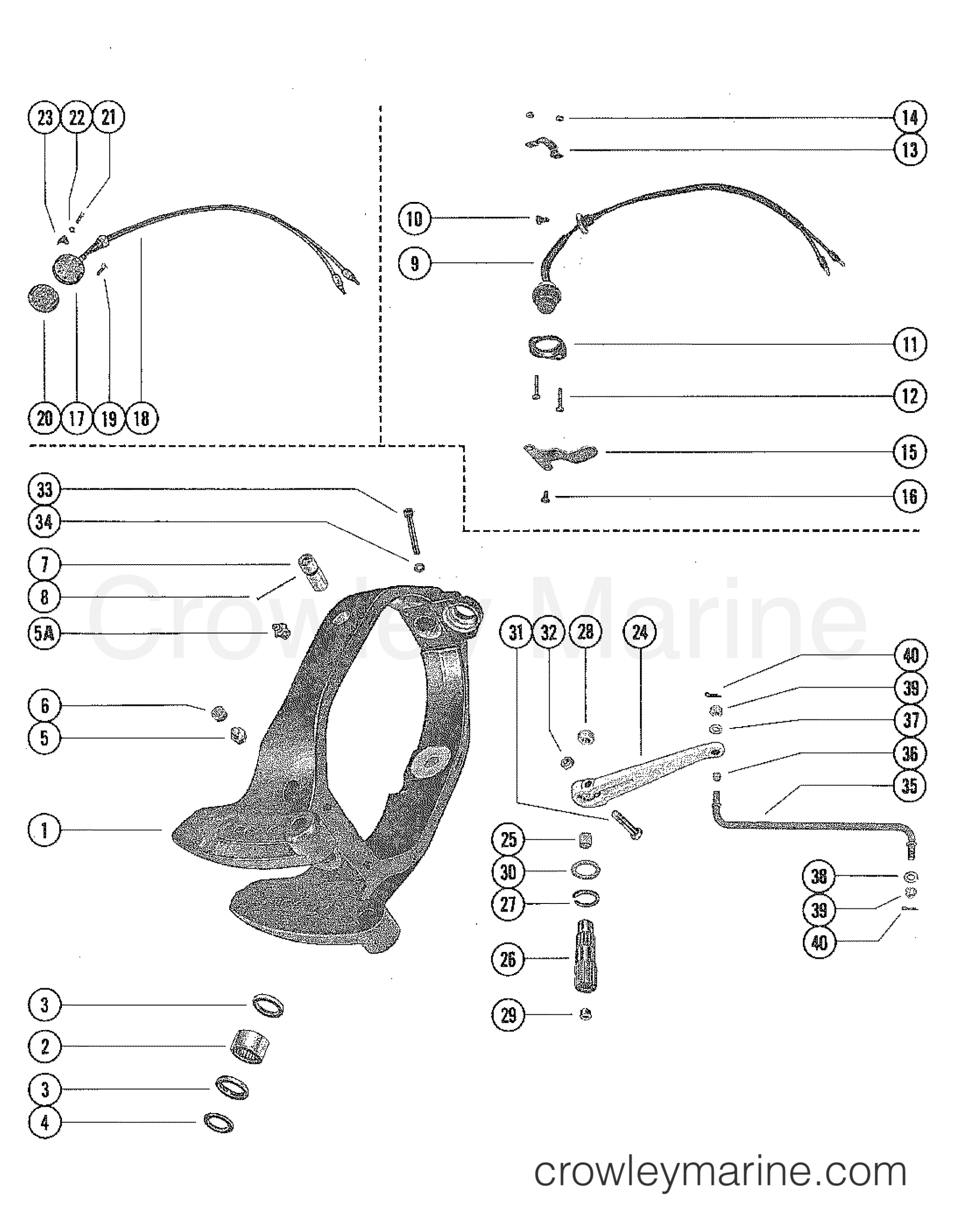 GIMBAL RING ASSEMBLY AND STEERING LEVER - Serial Range Stern Drive 120/ ...