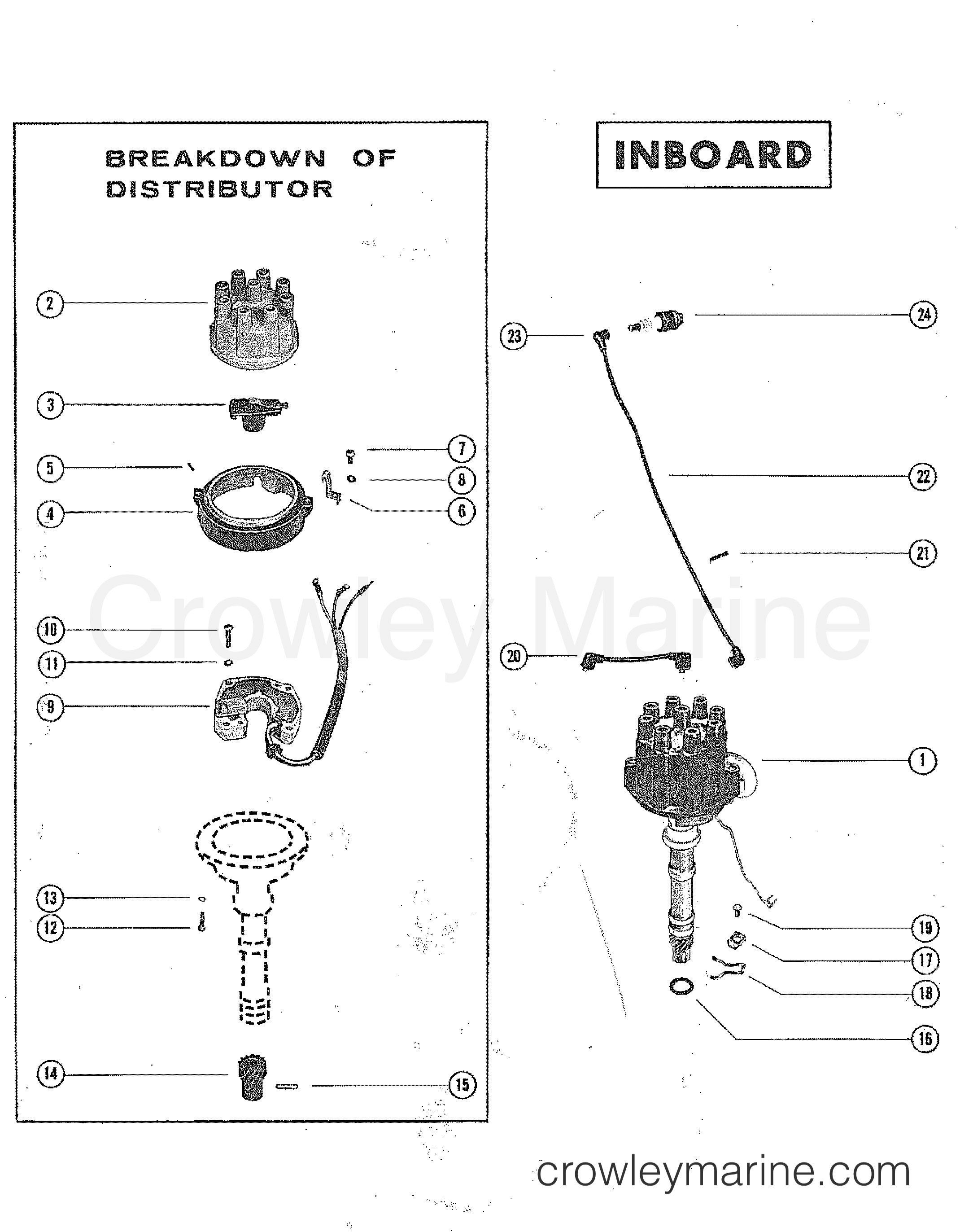 DISTRIBUTOR ASSEMBLY (INBOARD) - Serial Range Stern Drive 225 MIE GM ...