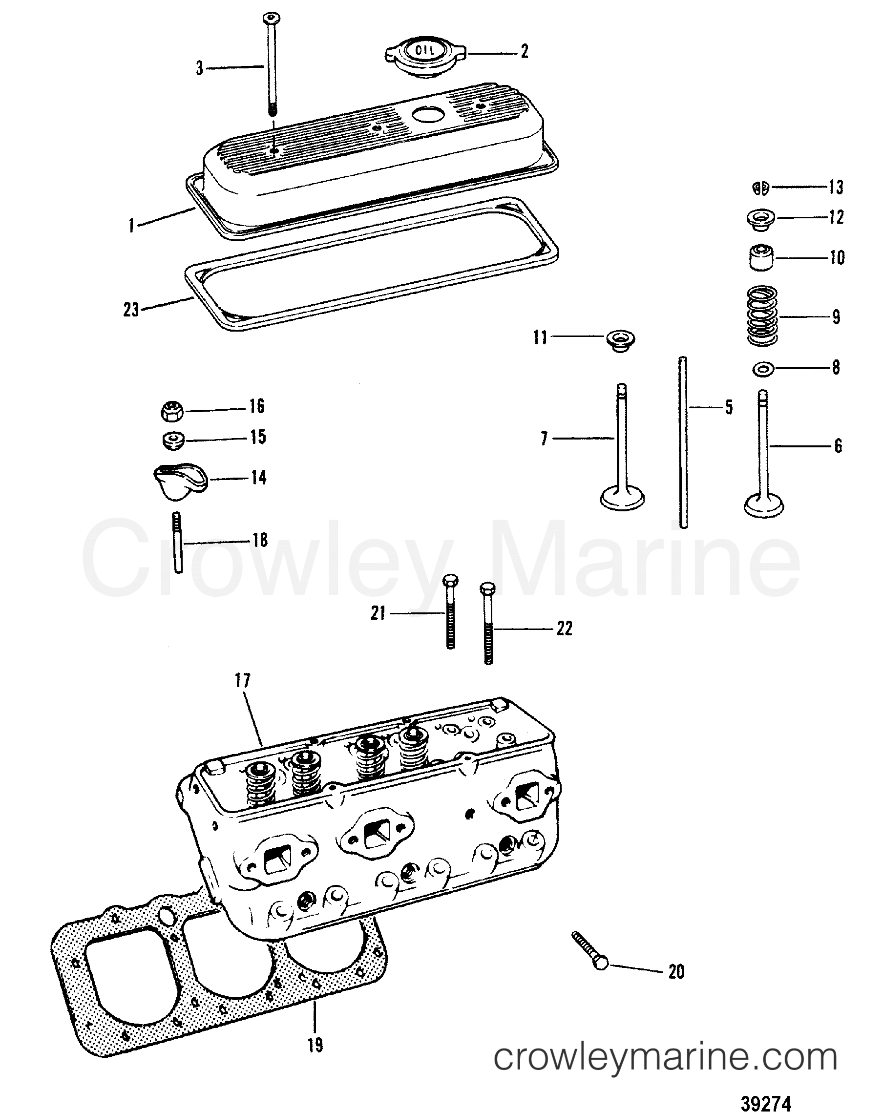 CYLINDER HEAD AND ROCKER COVER - 1987 Stern Drive 175 01751347 ...