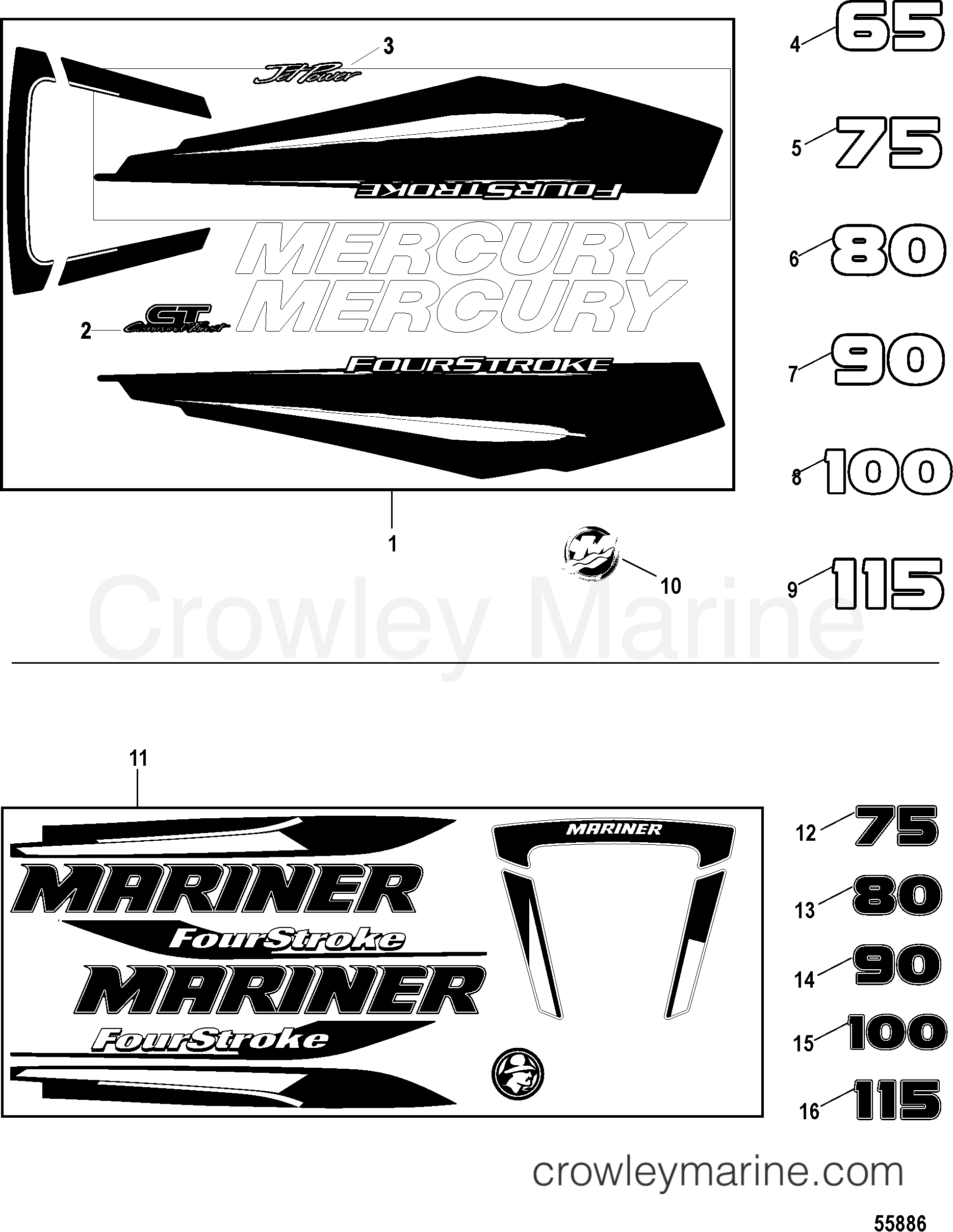 DECALS-TOP COWL - 2014 Outboard 75EFI [ELPT 4] 7F754131F | Crowley Marine