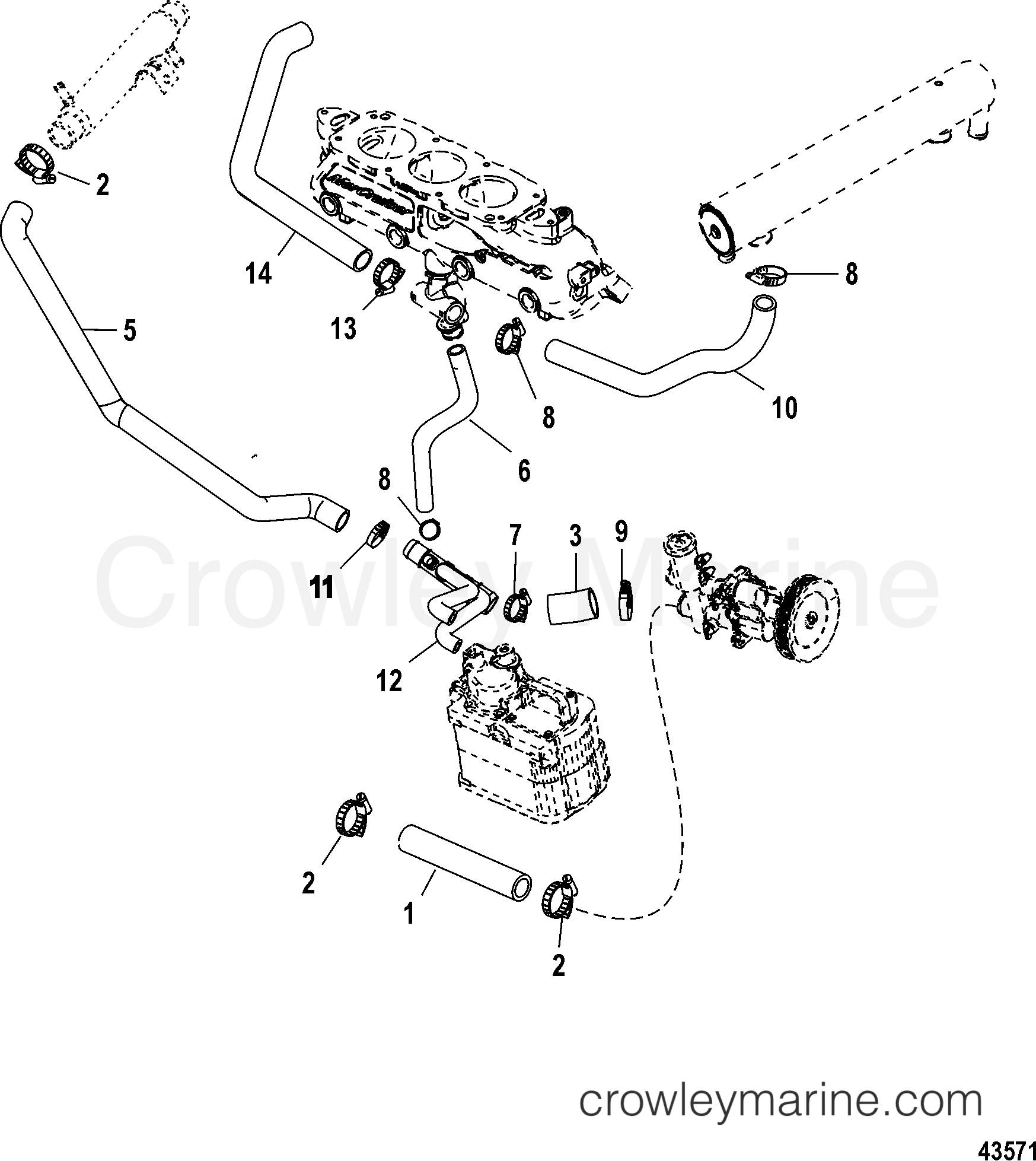 COOLING SYSTEM, RAW WATER COMPONENTS, STARBOARD - 1998 Inboard Engine 8 ...