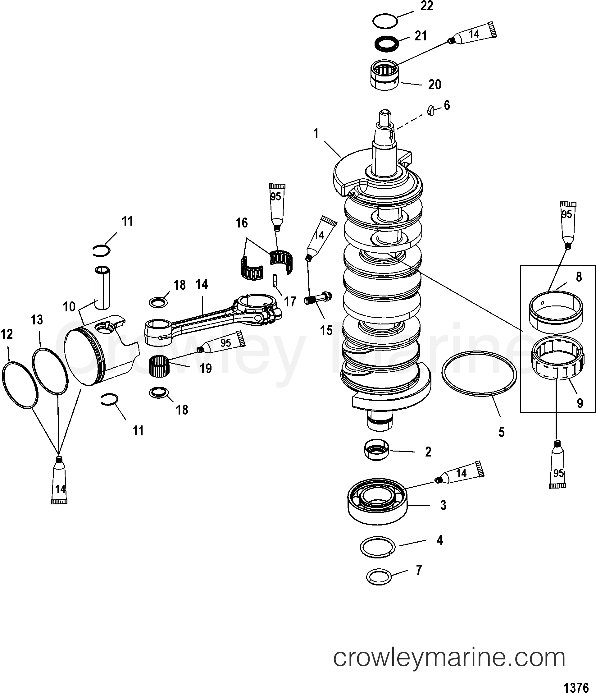 CRANKSHAFT, PISTONS AND CONNECTING RODS - 2014 Outboard 250EFI [XL ...