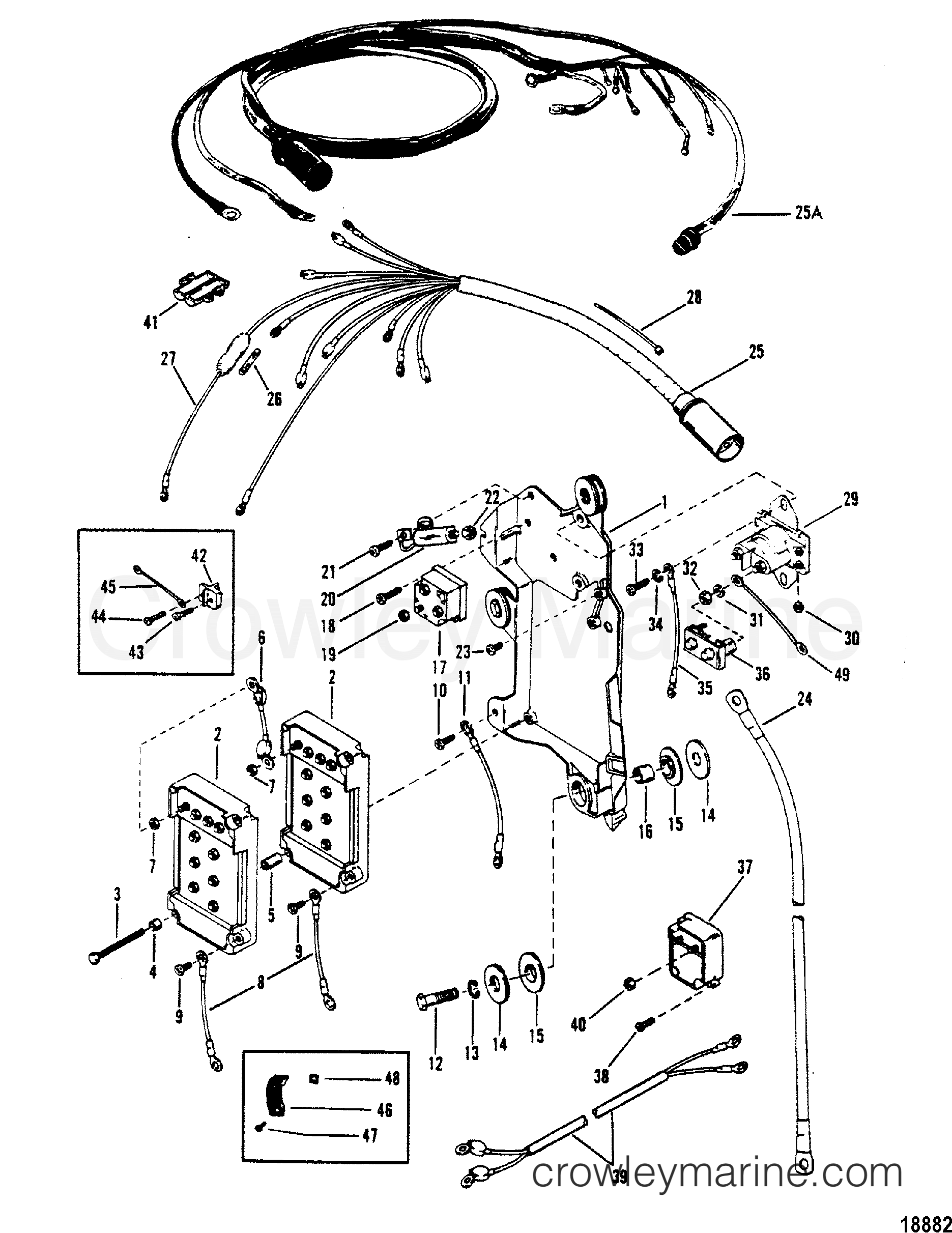 WIRING HARNESS, STARTER SOLENOID AND RECTIFIER - 1985 Outboard 175 ...