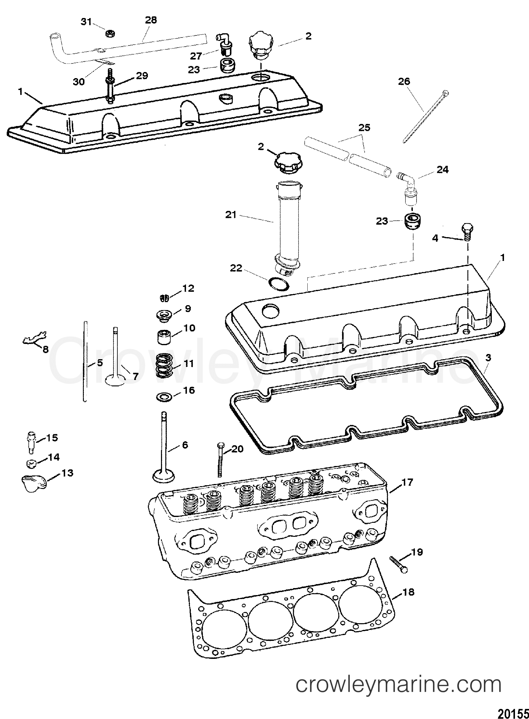 CYLINDER HEAD AND ROCKER COVER - 1997 Inboard Engine 8.2L [MPI ...