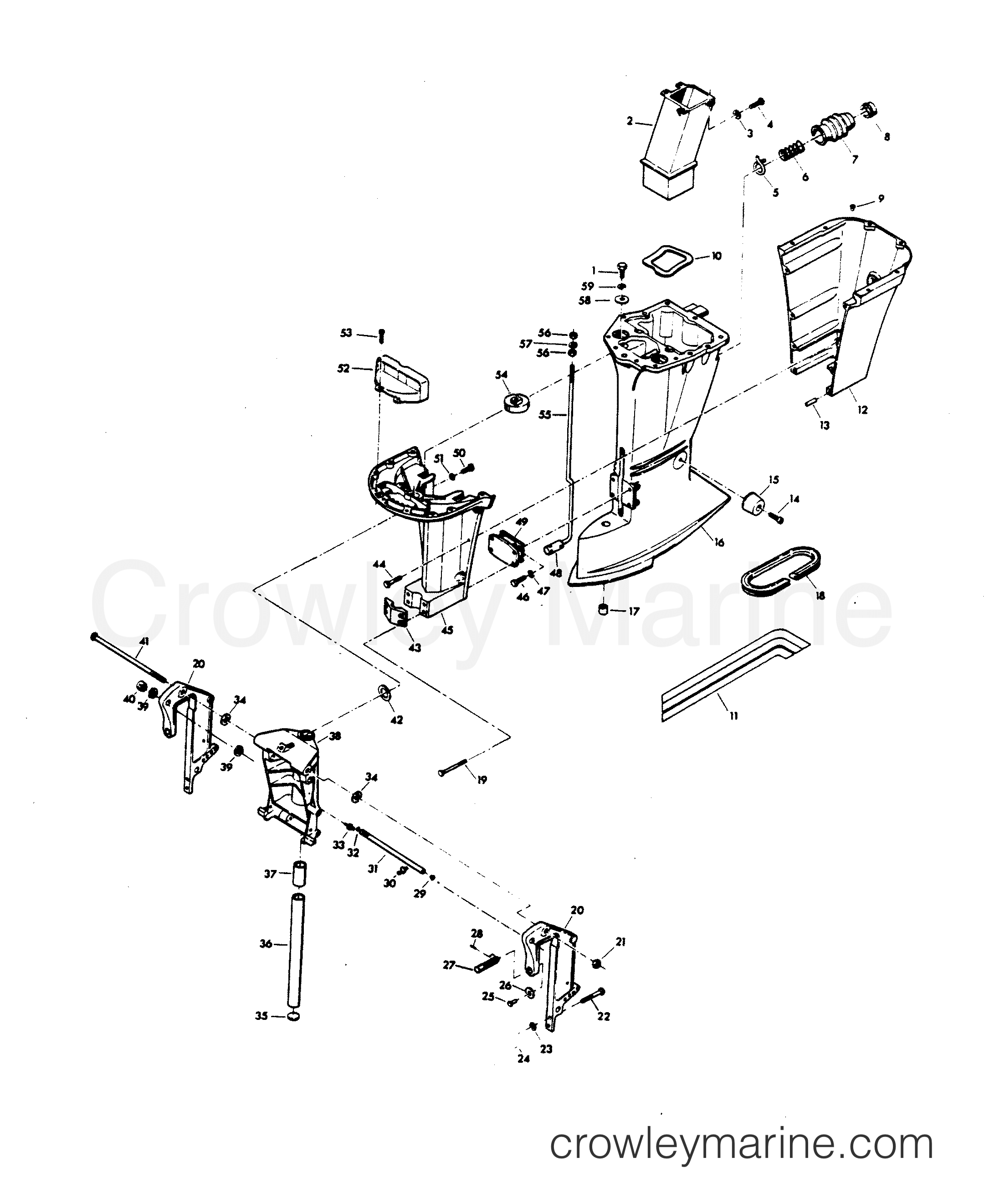 MOTOR LEG - 1979 Outboard 85 H0855H79A | Crowley Marine