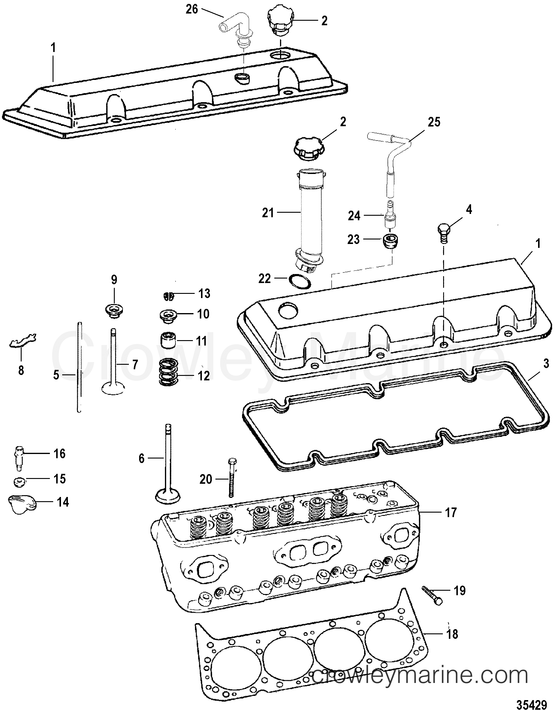 CYLINDER HEAD AND ROCKER COVER - 1998 Inboard Engine 7.4L [MPI ...