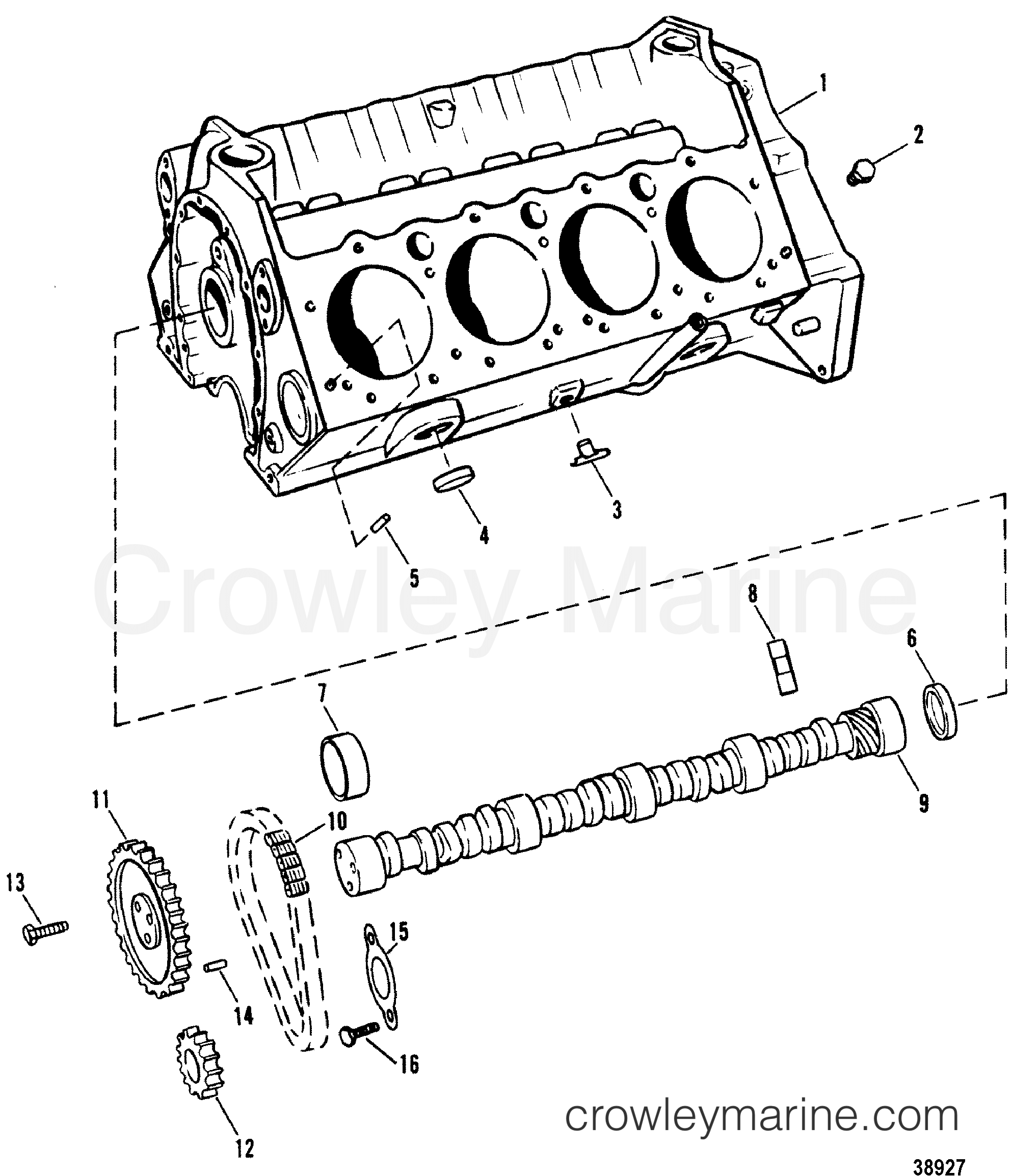 CYLINDER BLOCK AND CAMSHAFT - 1981 Inboard Engine 340 3341901 | Crowley ...