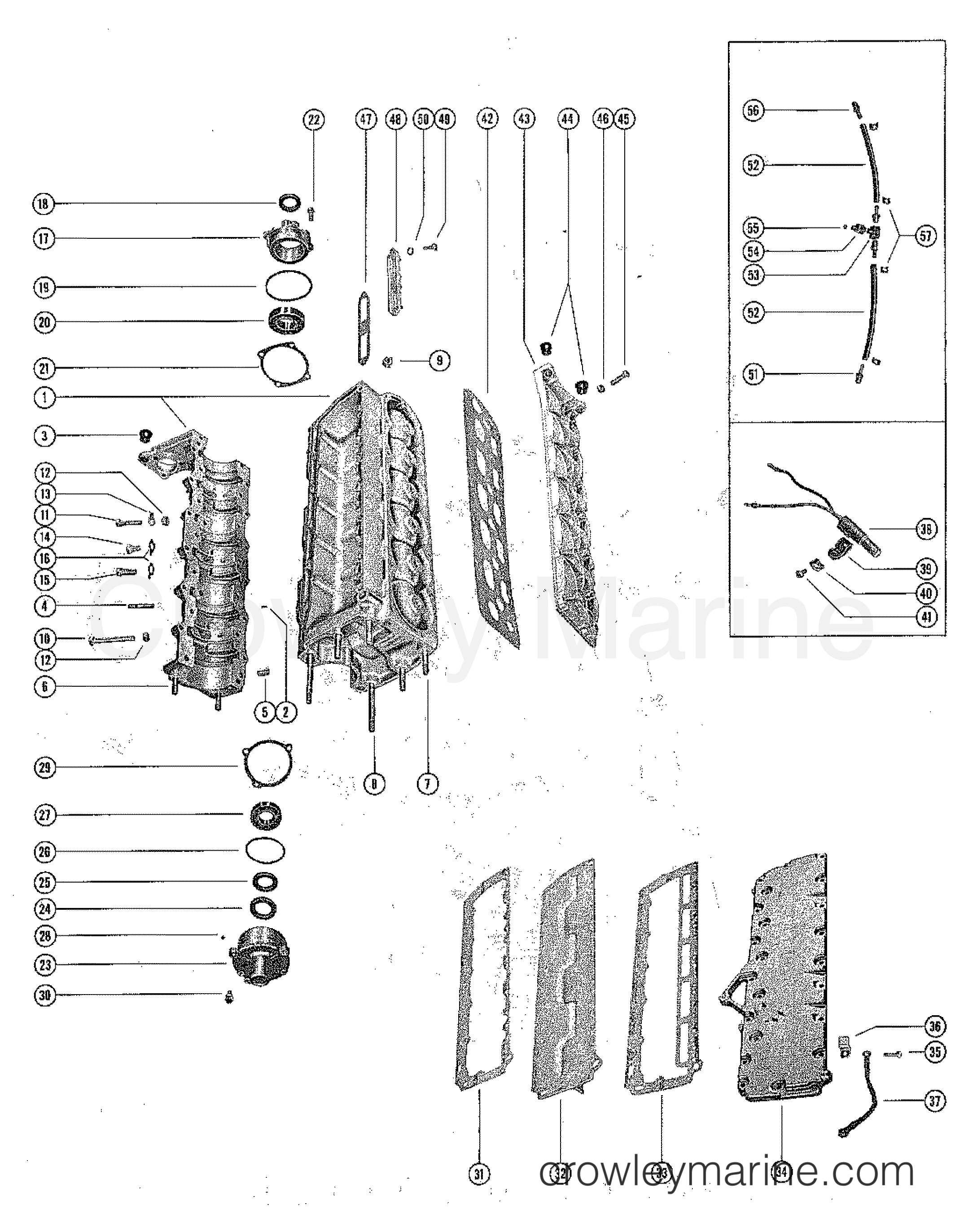 CYLINDER BLOCK AND CRANKCASE ASSEMBLY - Serial Range Outboard 800 (6 ...