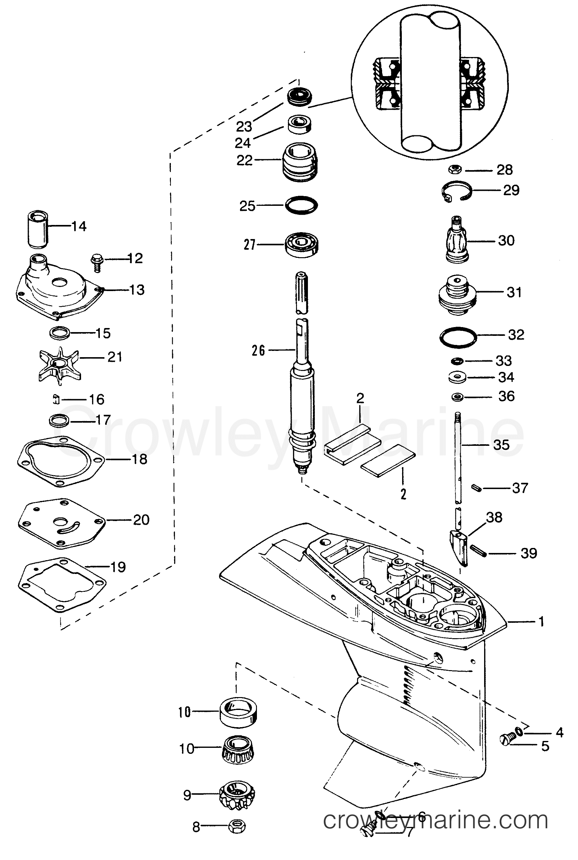 GEAR HOUSING (DRIVESHAFT) - 1995 Outboard 40 H040412RD [ELPT] | Crowley ...