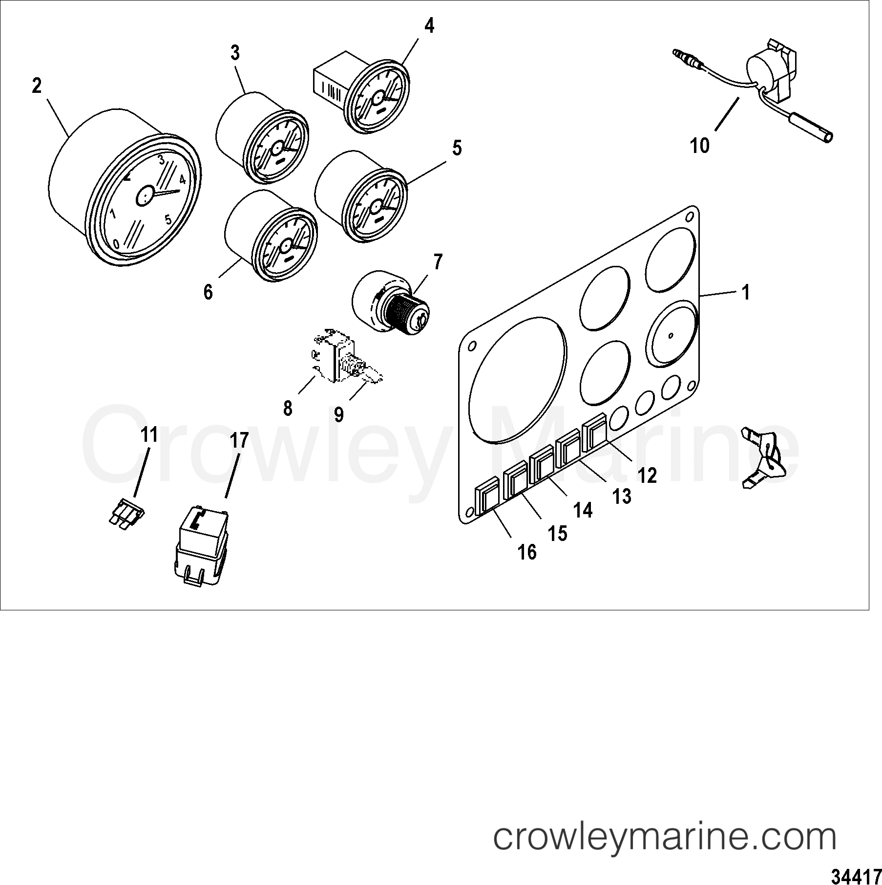 INSTRUMENT PANEL KIT COMPONENTS, FULL - 1998 Stern Drive 1.7L [DTI ...