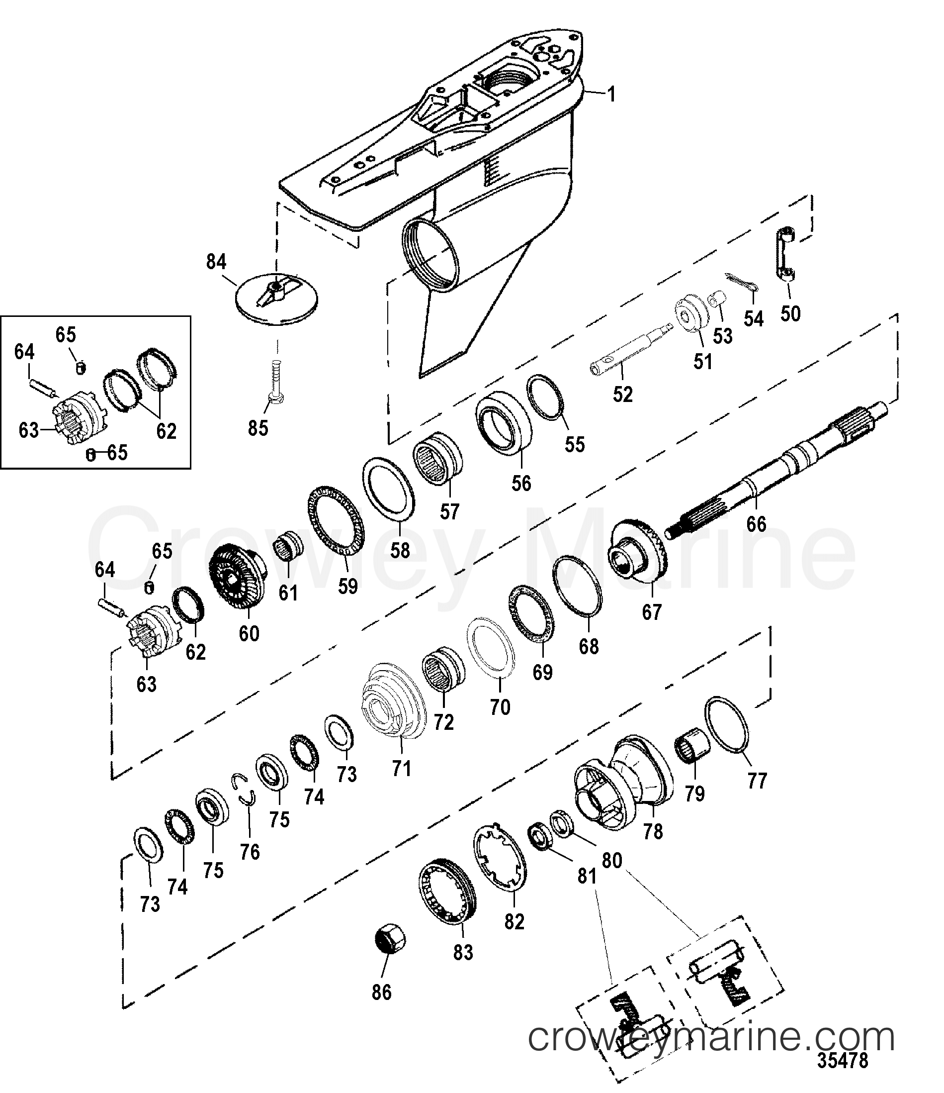 GEAR HOUSING, PROPELLER SHAFT-COUNTER-FLEETMASTER - 1998 Race Outboard ...