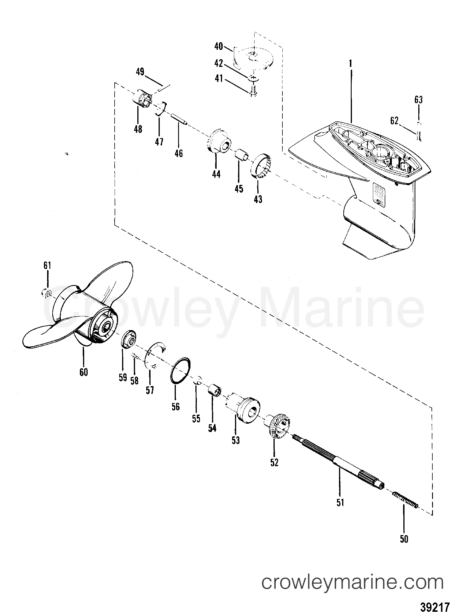 GEAR HOUSING(PROPELLER SHAFT) - Serial Range Outboard 25 (2 CYL ...