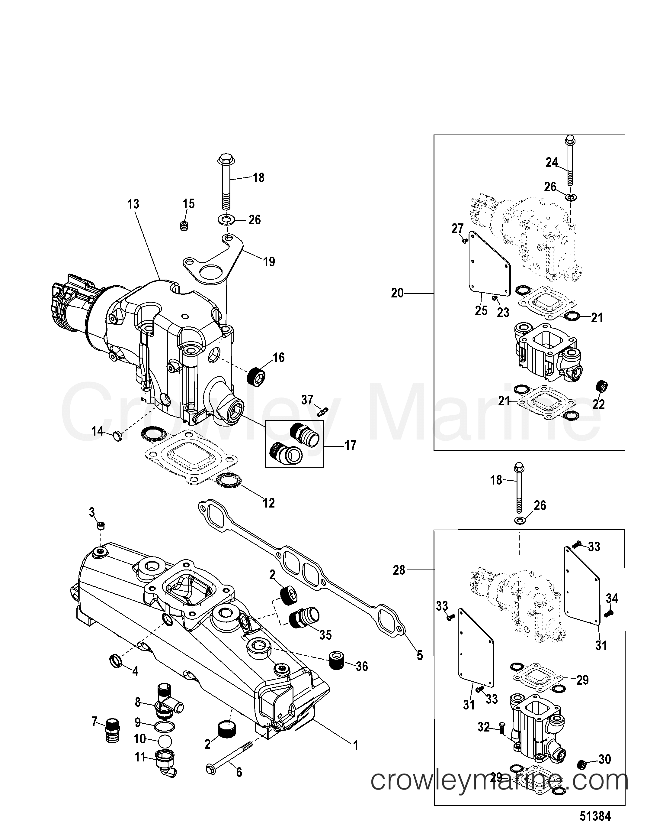 EXHAUST MANIFOLD AND ELBOW - 1998 Stern Drive 350 MAG [ALPHA MPI ...