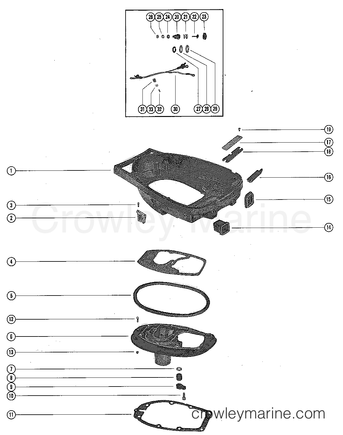 BOTTOM COWL AND EXHAUST PLATE ASSEMBLY - Serial Range Outboard 402 ...