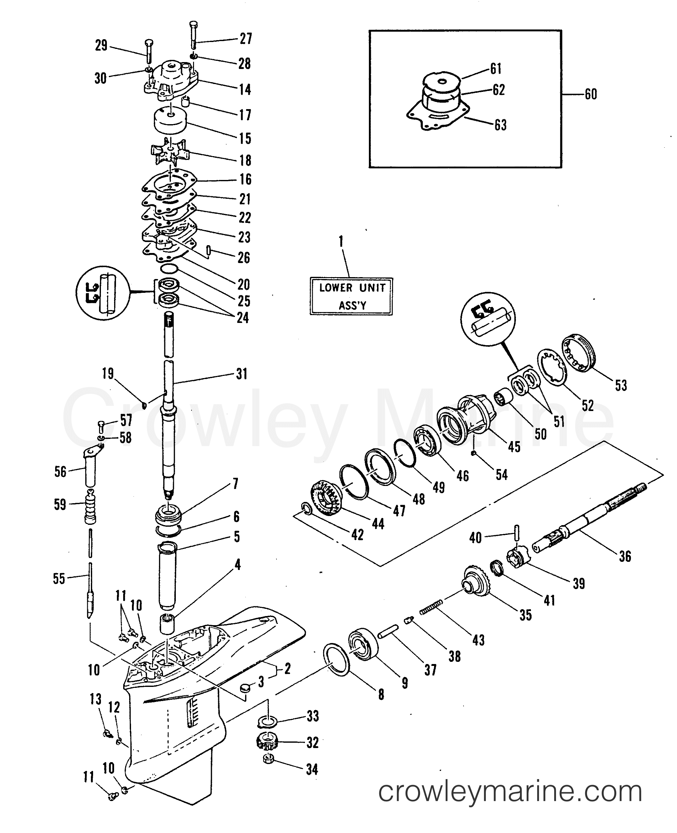 GEAR HOUSING ASSEMBLY - 1986 Outboard 40 [ELO] 7040716 | Crowley Marine