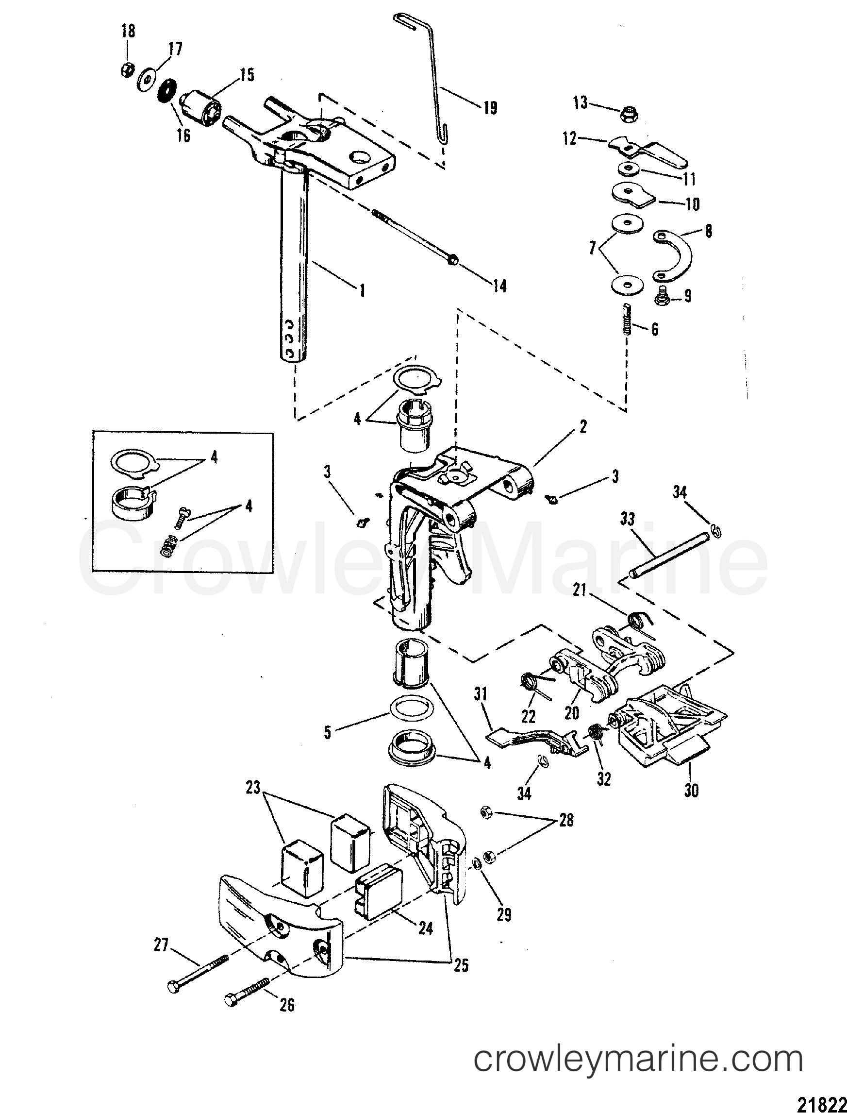 SWIVEL BRACKET ASSEMBLY - 1988 Outboard 20 [EH] 7020302ND | Crowley Marine