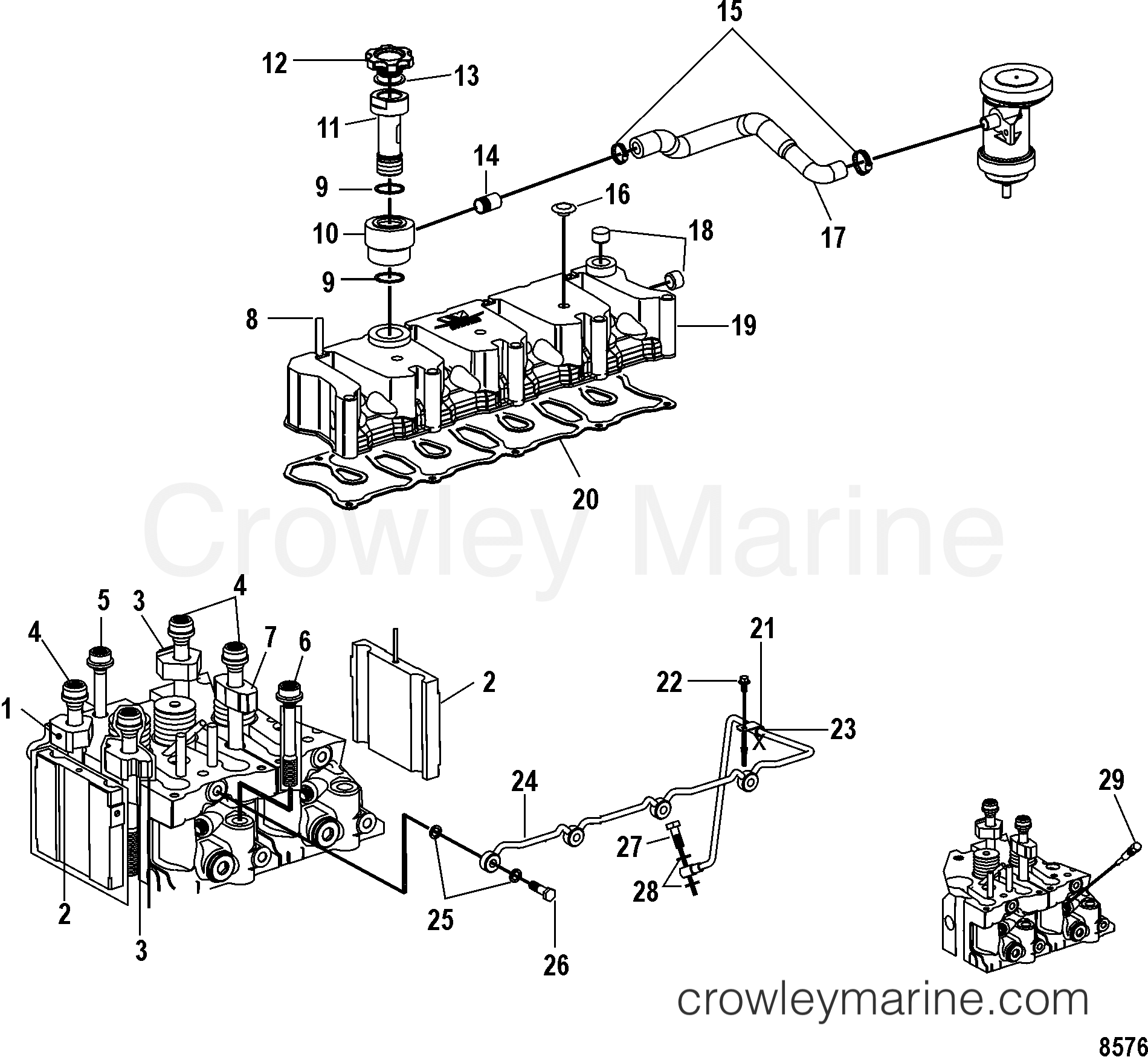 ROCKER COVER AND CYLINDER HEAD - 1998 Stern Drive 2.8L QSD [ES 200 ...