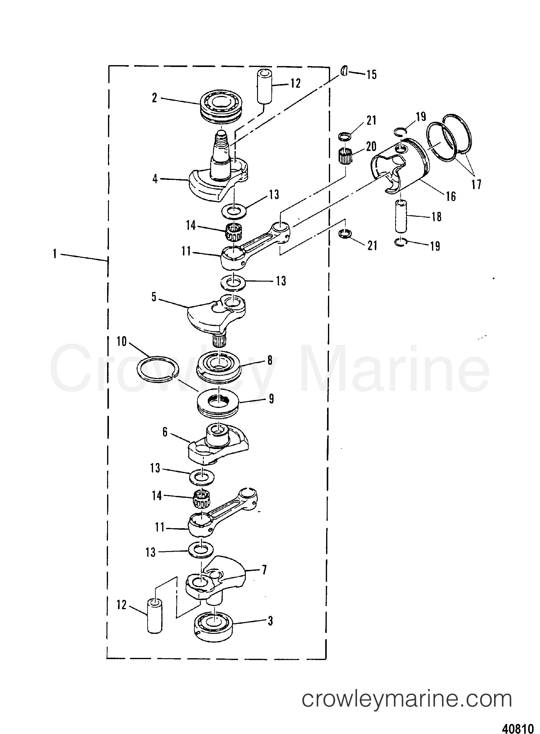 CRANKSHAFT AND PISTON - 1989 Outboard 40 [ML] 7040217PW | Crowley Marine